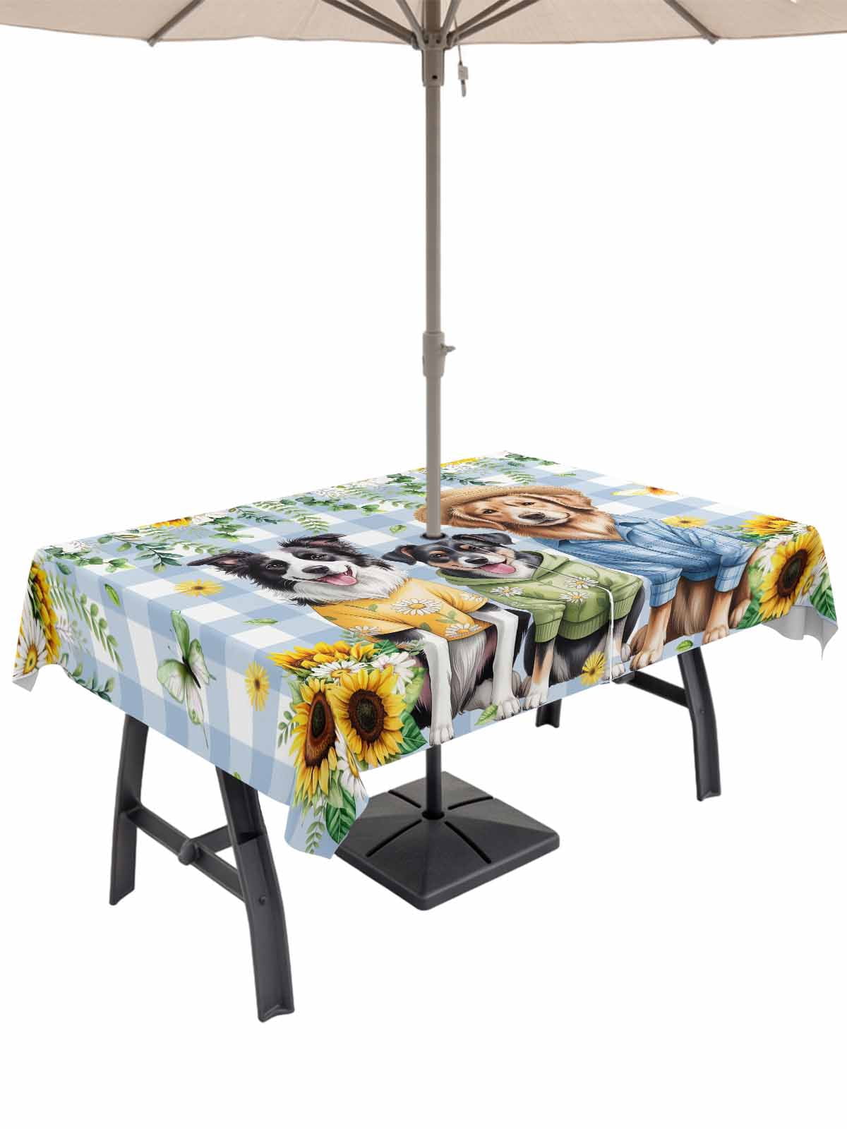 60x84 Inch Outdoor Tablecloth with Umbrella Hole Zipper Rectangle ...
