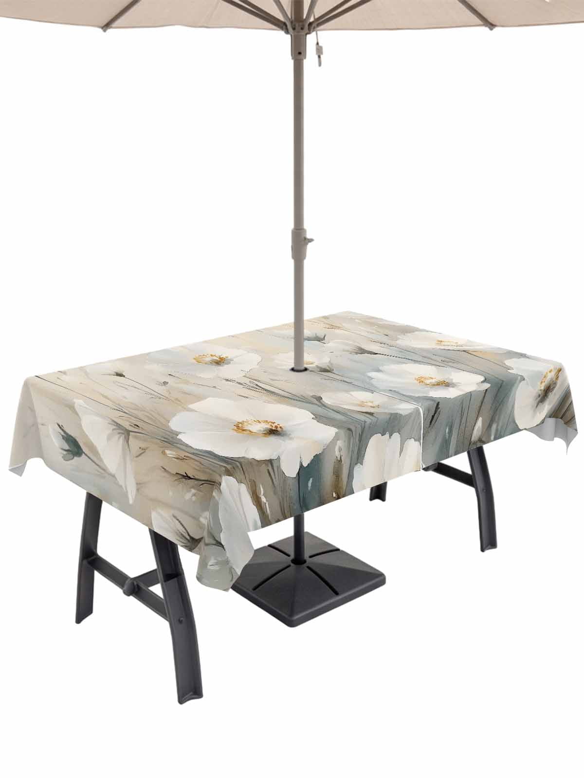60x84 Inch Outdoor Tablecloth with Umbrella Hole Zipper Rectangle ...