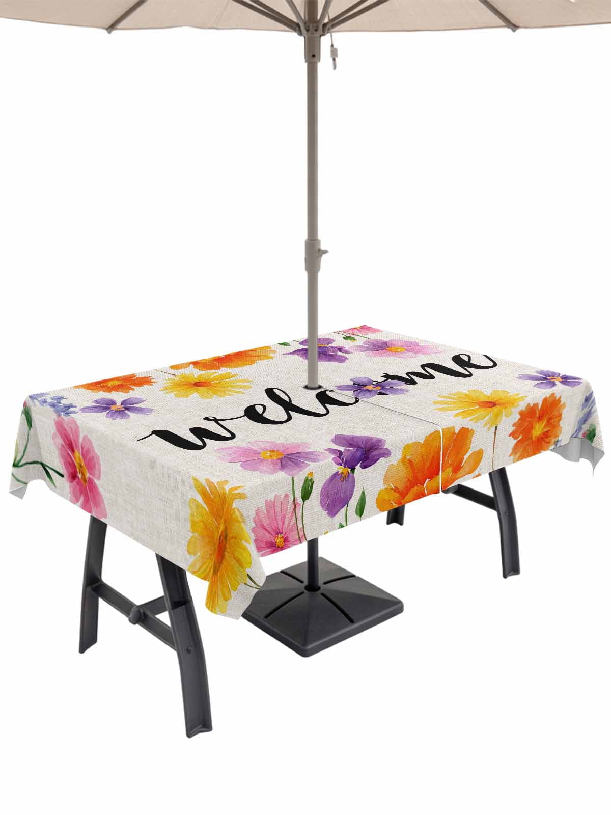 60x84 Inch Outdoor Tablecloth with Umbrella Hole Zipper Rectangle ...