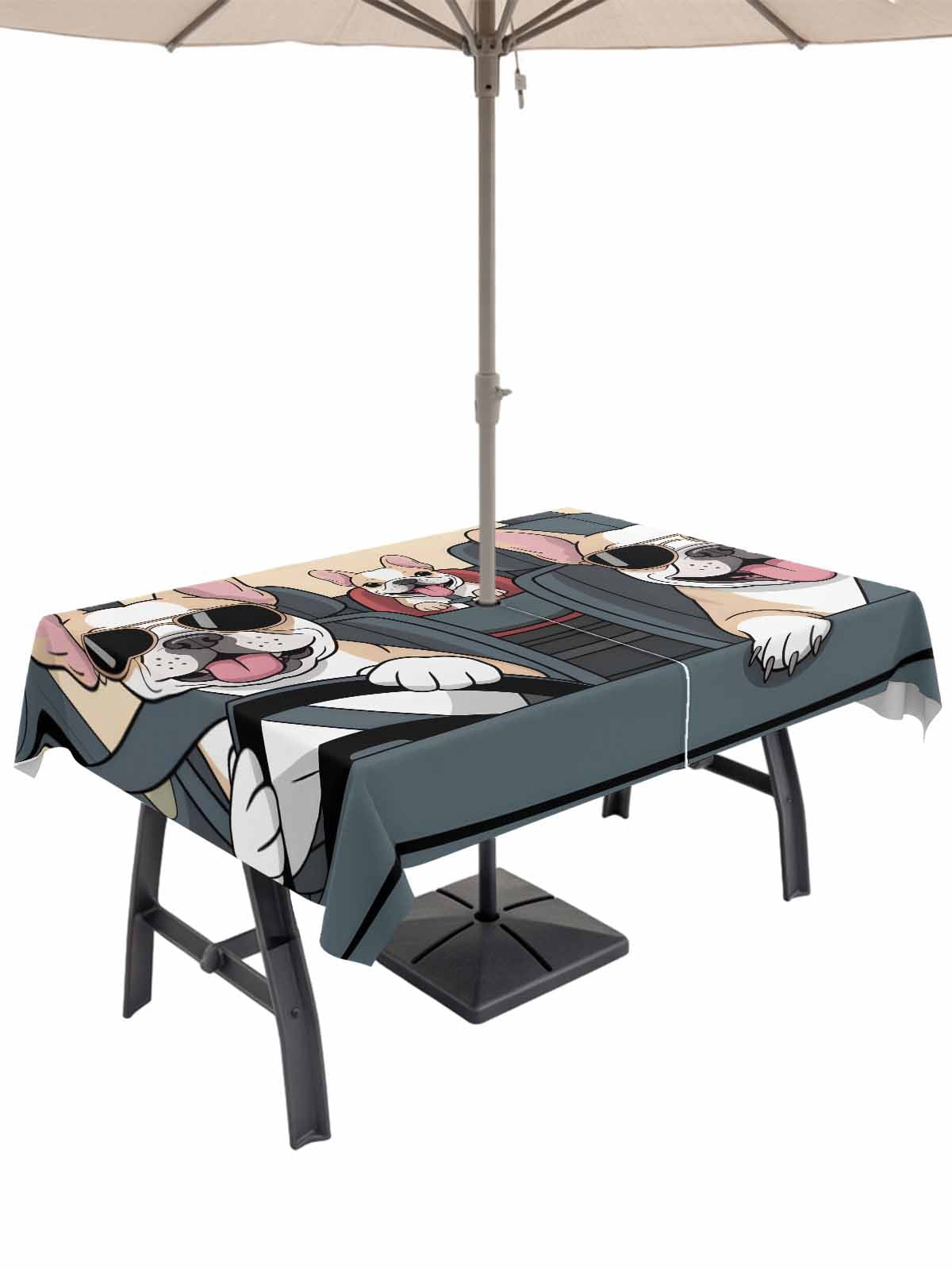 60x84 Inch Outdoor Tablecloth with Umbrella Hole Zipper Rectangle ...