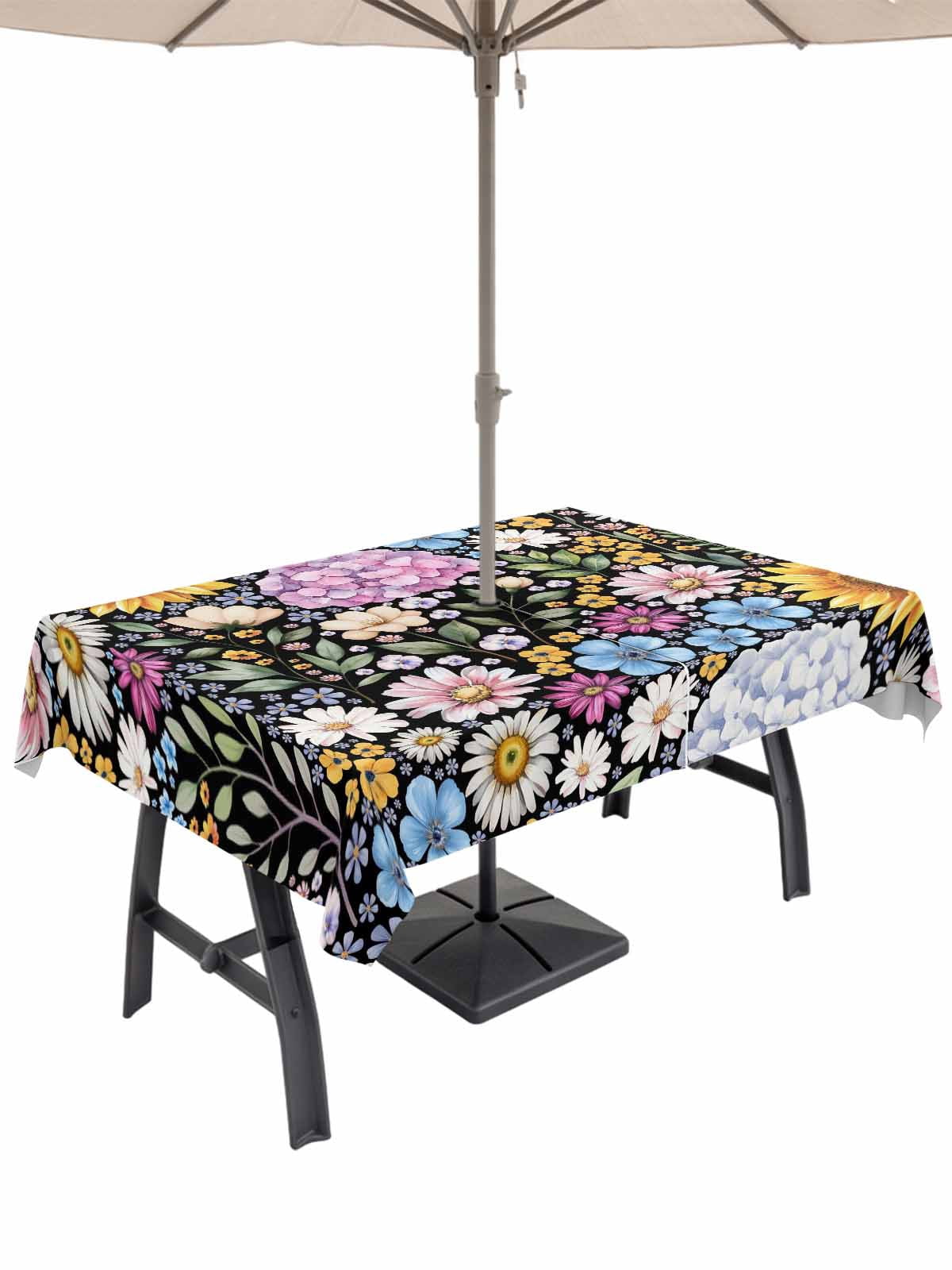 60x84 Inch Outdoor Tablecloth with Umbrella Hole Zipper Rectangle ...