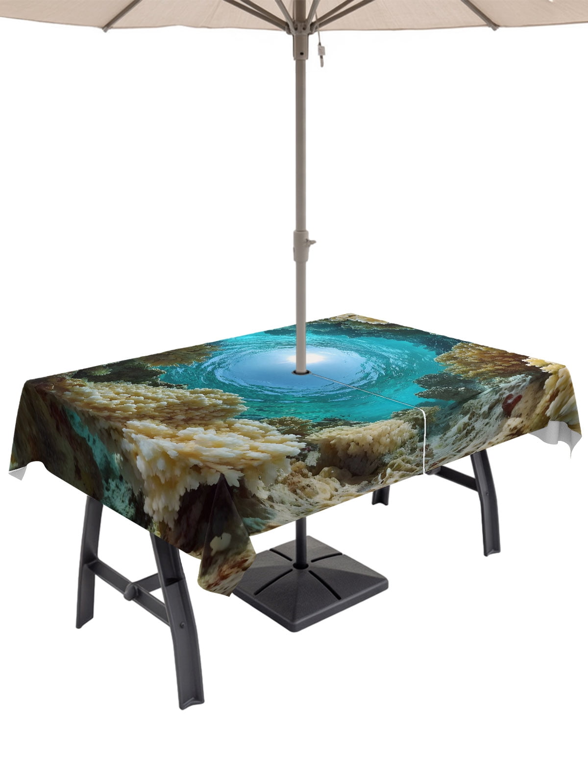 60x84 Inch Outdoor Tablecloth with Umbrella Hole Zipper Rectangle ...