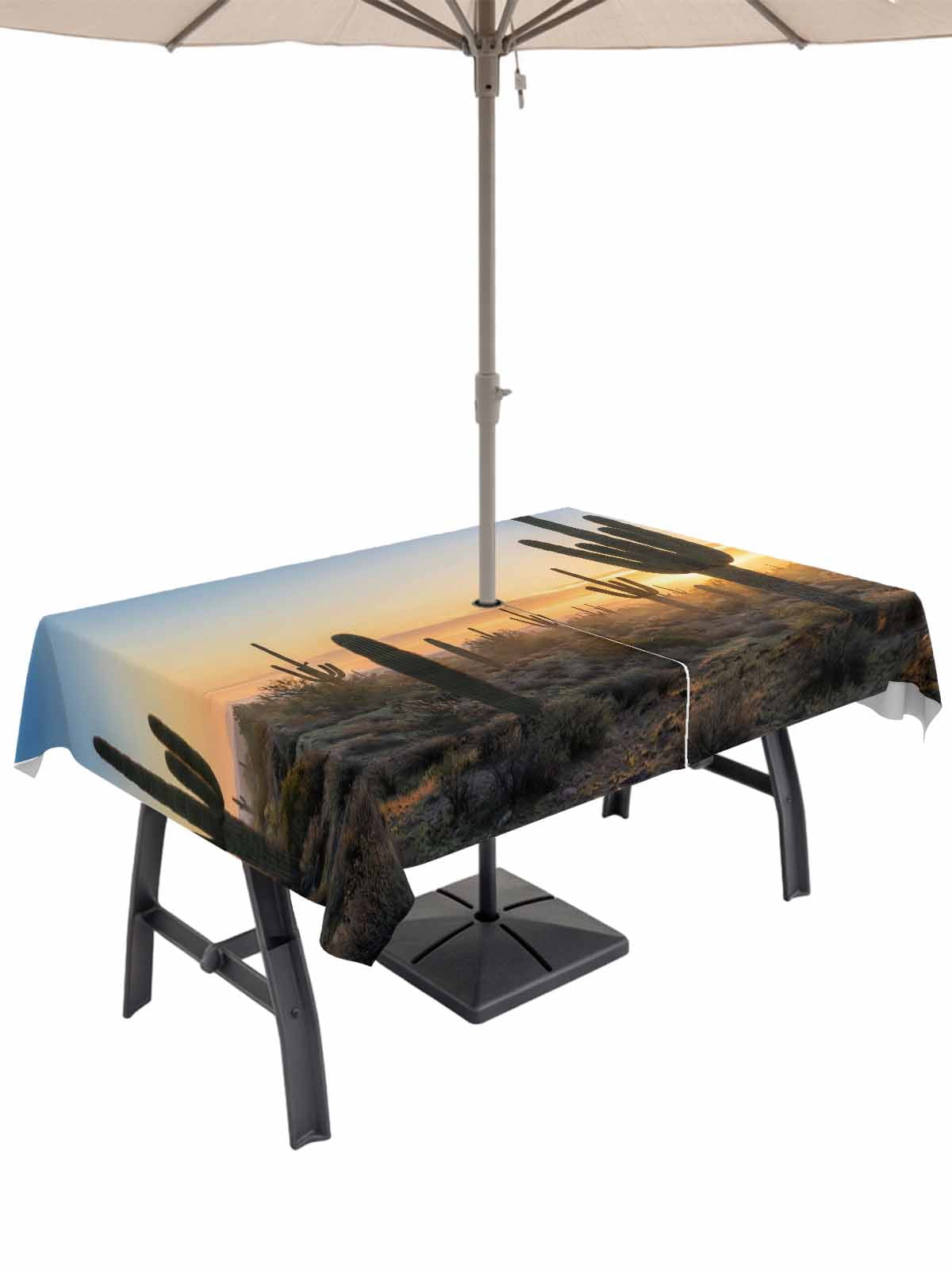 60x84 Inch Outdoor Tablecloth with Umbrella Hole Zipper Rectangle ...