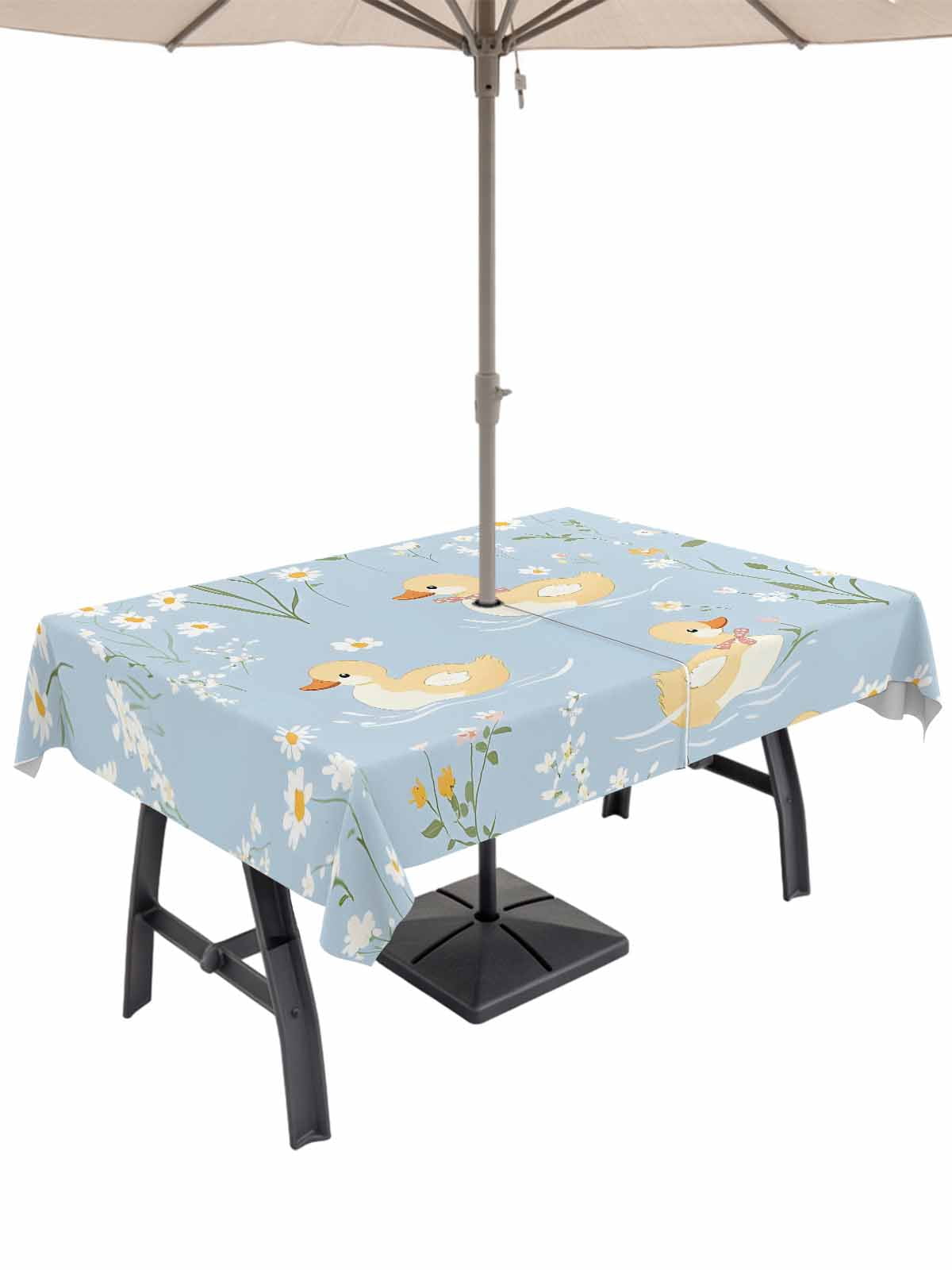 60x84 Inch Outdoor Tablecloth with Umbrella Hole Zipper Rectangle White ...