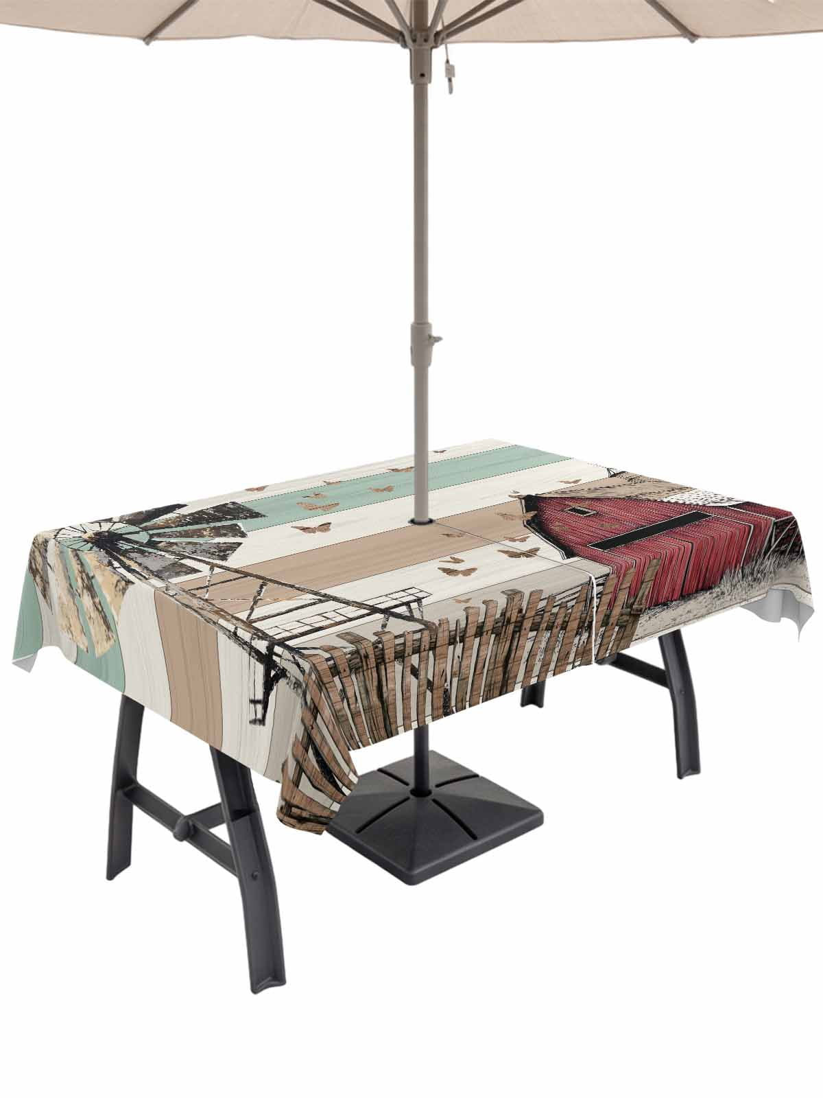 60x84 Inch Outdoor Tablecloth with Umbrella Hole Zipper Rectangle ...