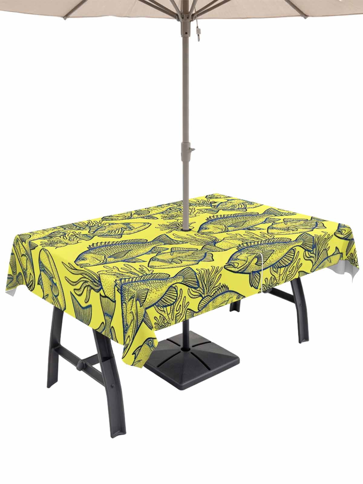 60x84 Inch Outdoor Tablecloth with Umbrella Hole Zipper Rectangle ...