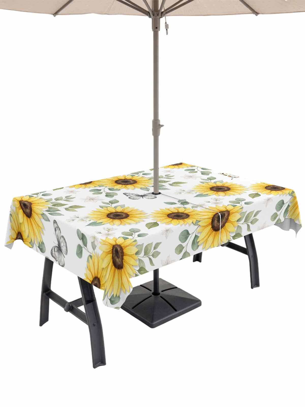 60x84 Inch Outdoor Tablecloth with Umbrella Hole Zipper Rectangle ...