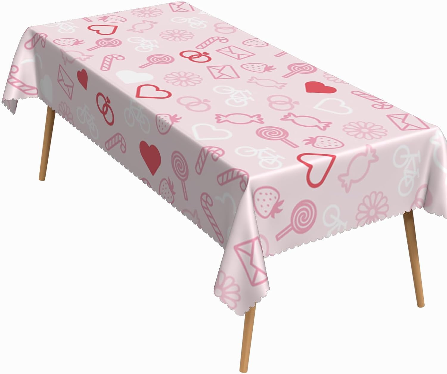 60x84 Inch Sweet Heart Rectangle Tablecloth Cute Pink Heart Rings ...