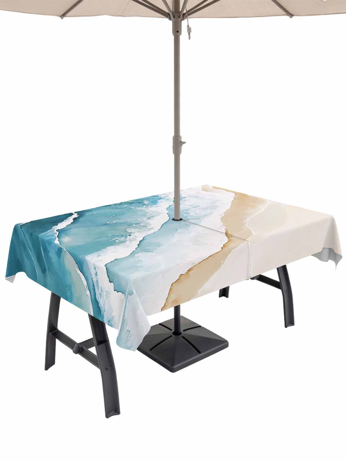 60x84 Tablecloth Rectangle, Blue Teal Beach Coastal Outdoor Tablecloth ...