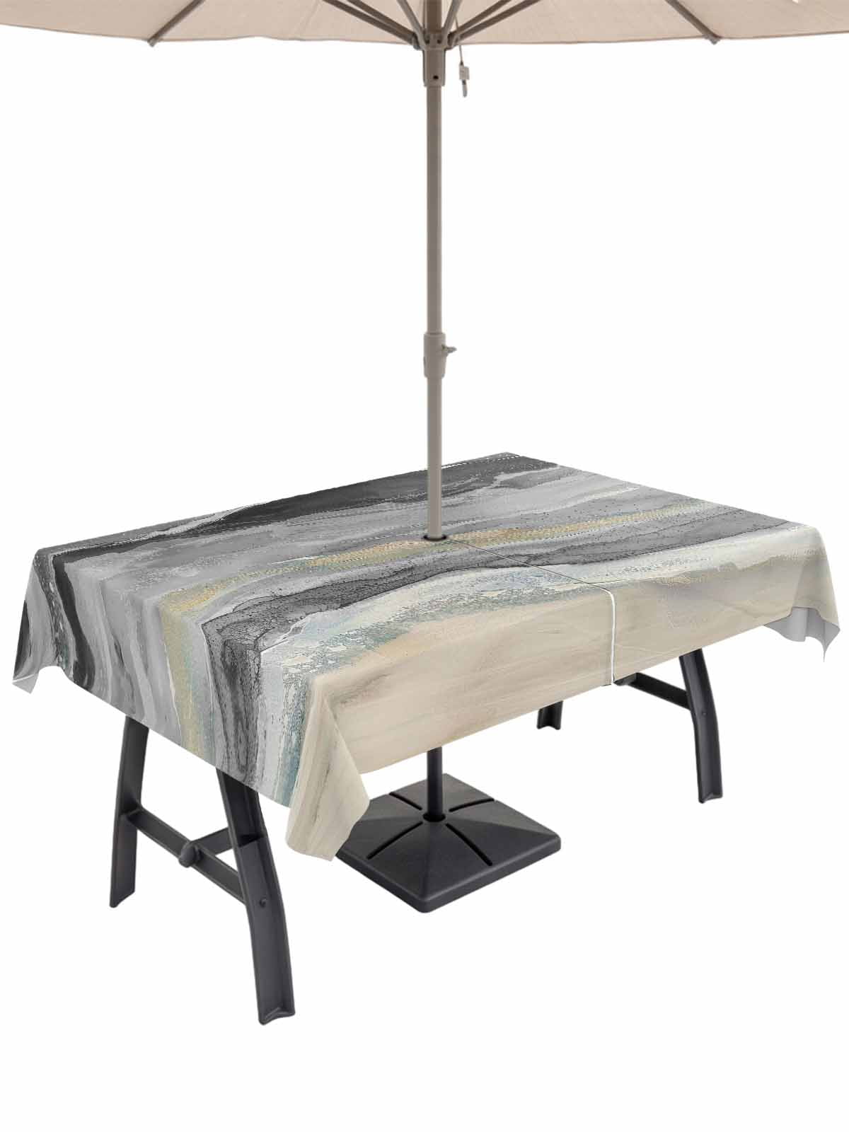 60x84 Tablecloth Rectangle, Grey Coastal Outdoor Tablecloth with ...