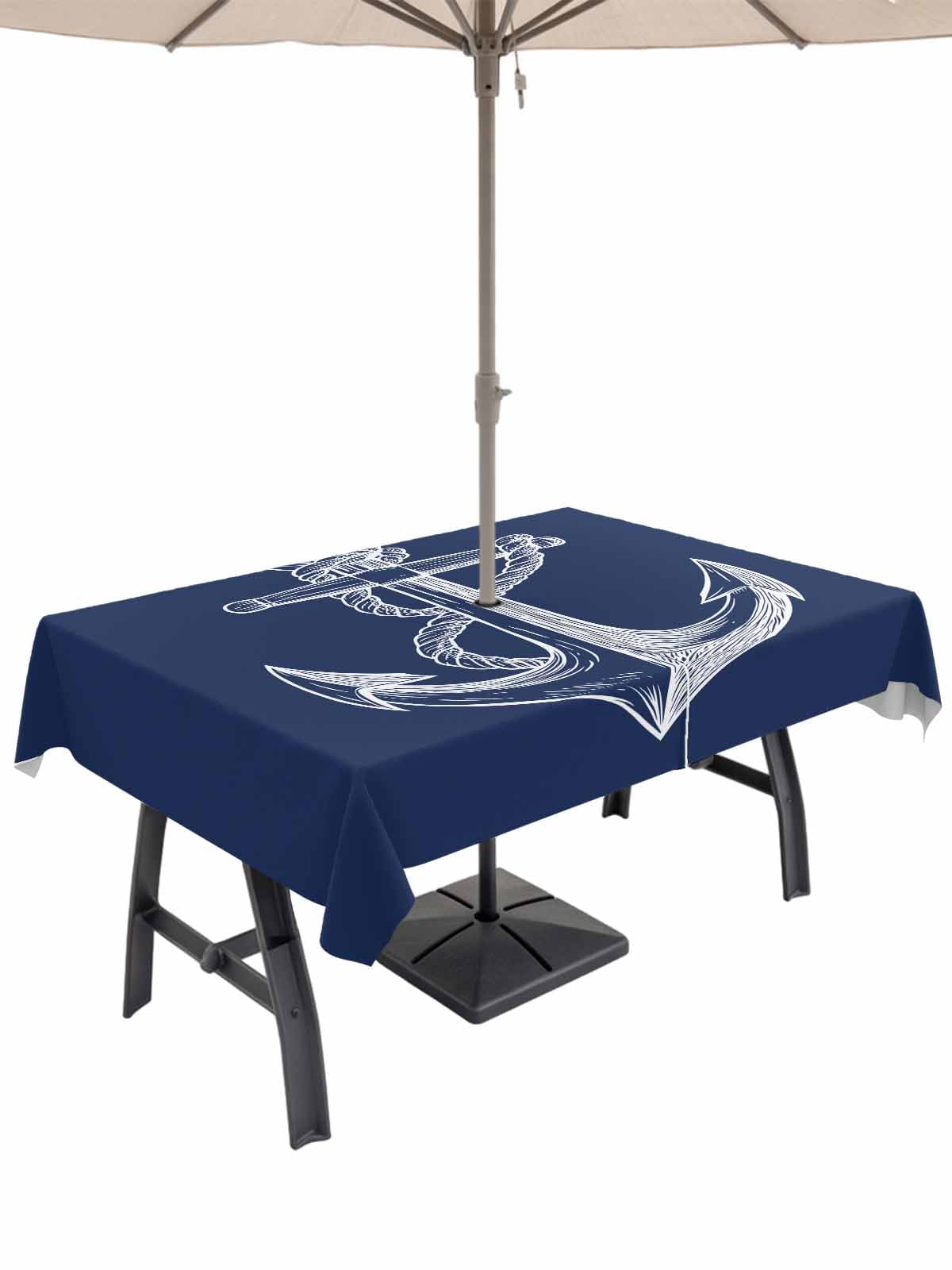 60x84 Tablecloth Rectangle, Nautical Anchor Outdoor Tablecloth with ...