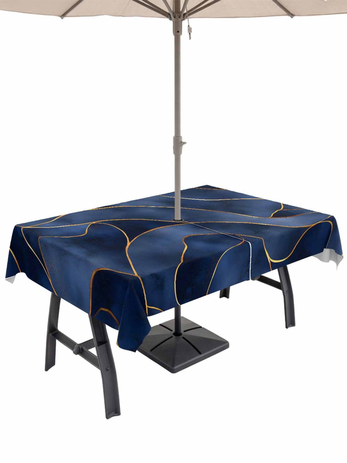 60x84 Tablecloth Rectangle, Navy Blue Marble Outdoor Tablecloth with ...