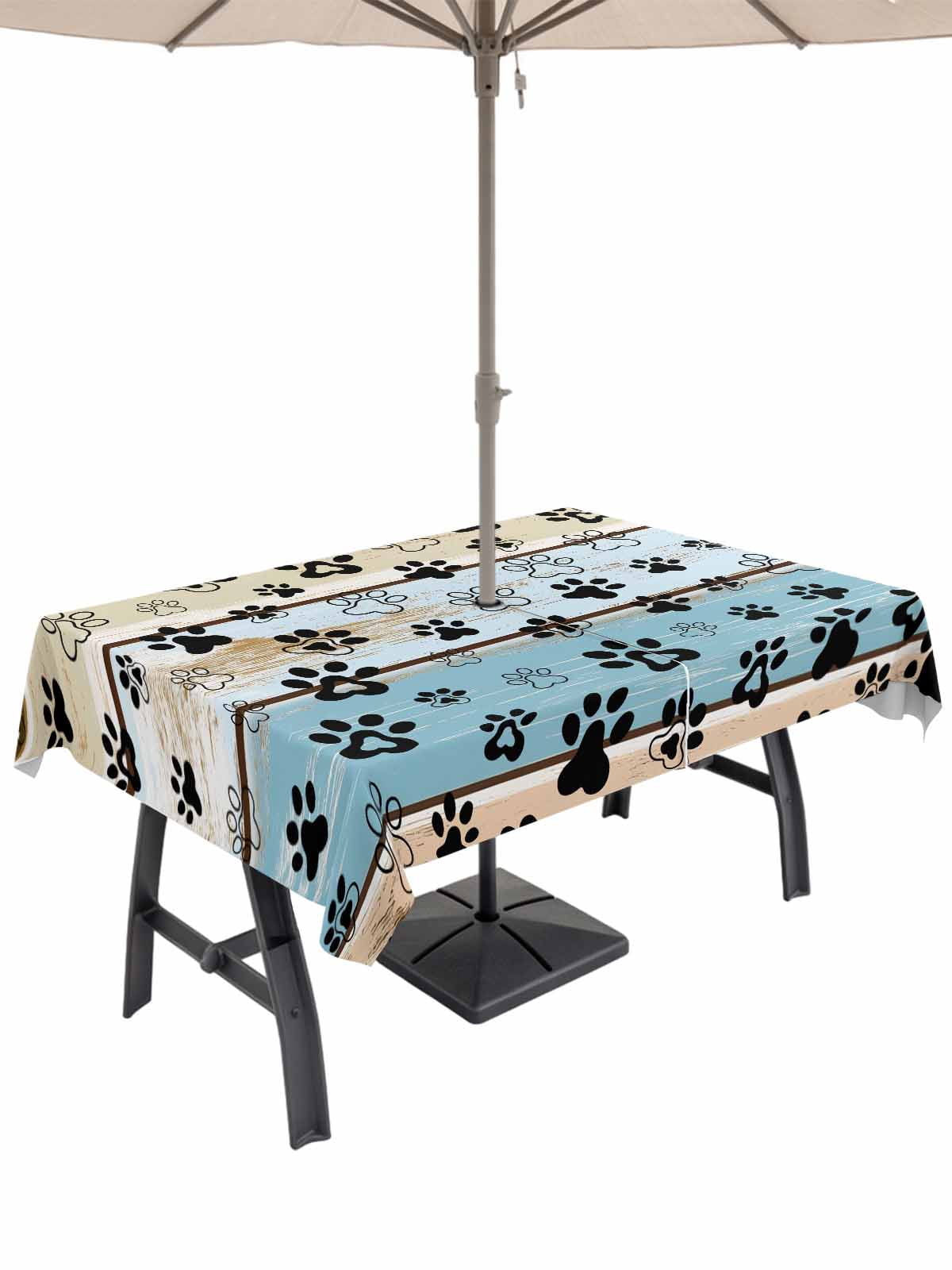 60x84 Tablecloth Rectangle, Outdoor Tablecloth with Umbrella Hole and ...