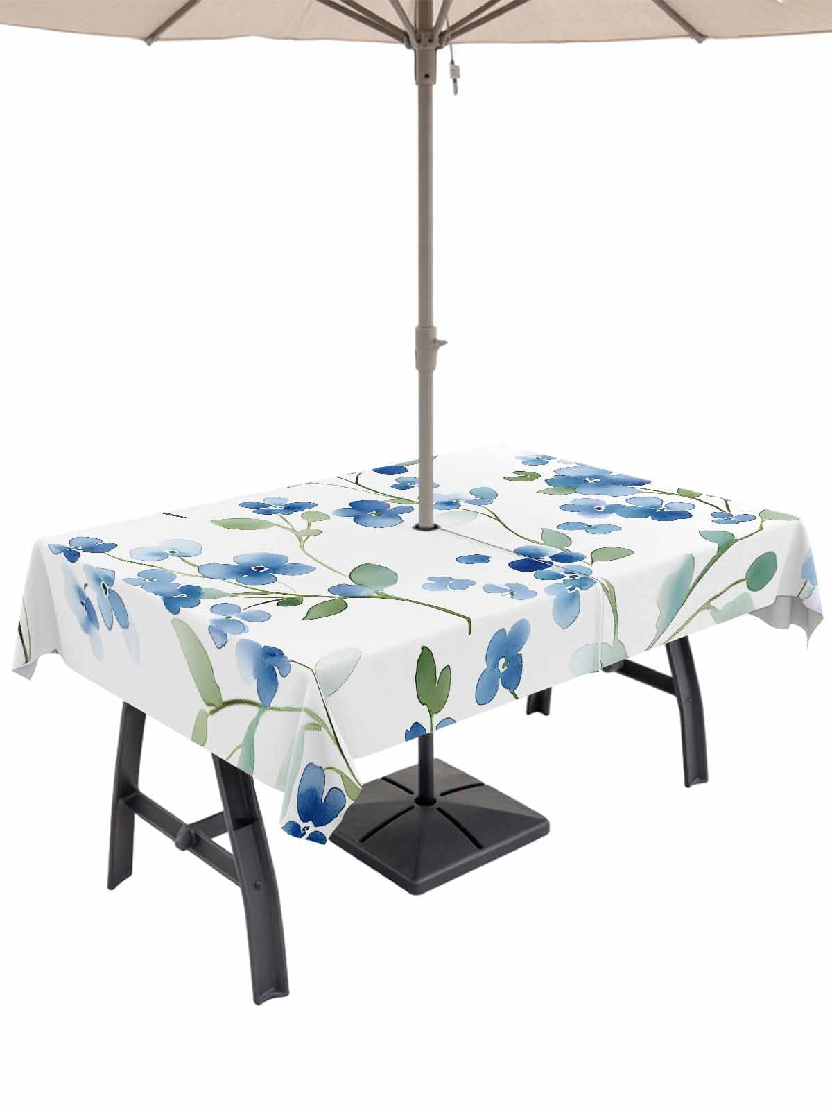 60x84 Tablecloth Rectangle, Spring Blue Floral Outdoor Tablecloth with ...