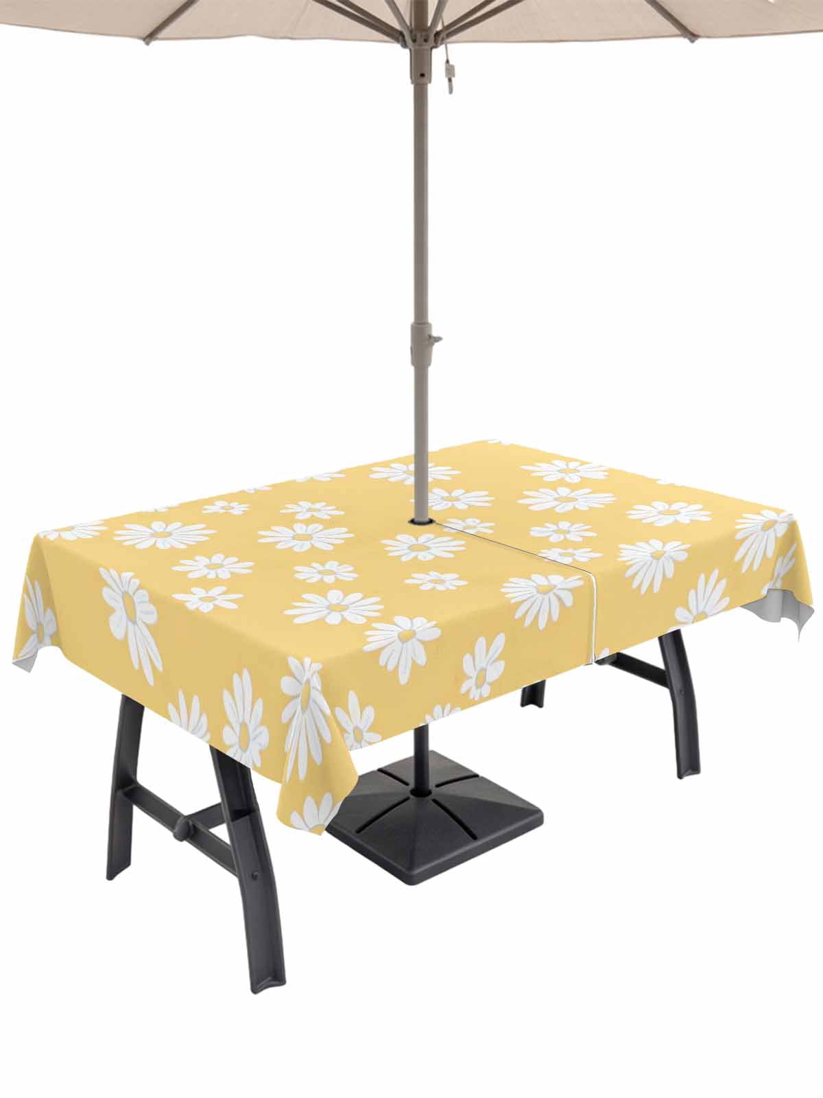 60x84 Tablecloth Rectangle, White Yellow Daisy Outdoor Tablecloth with ...