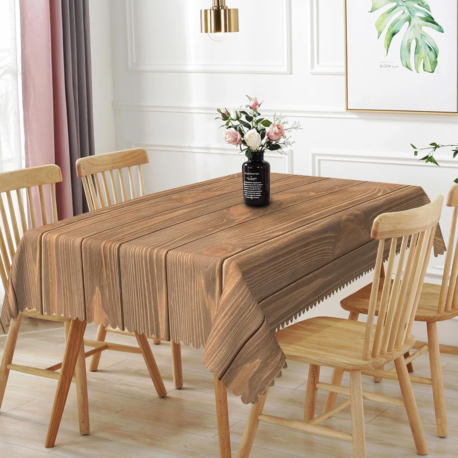 60x84inches Brown Wood Grain Rectangle Tablecloth Farmhouse Rustic Wood ...