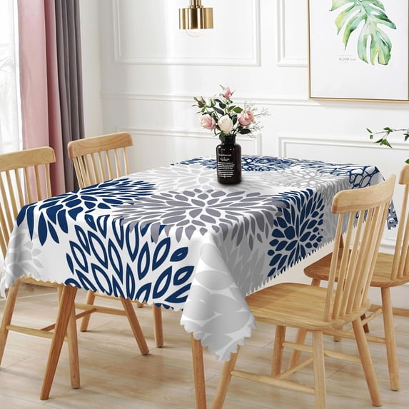 60x84inches Dahlia Flower Tablecloth Blue Grey Pinnata Abstract Floral ...