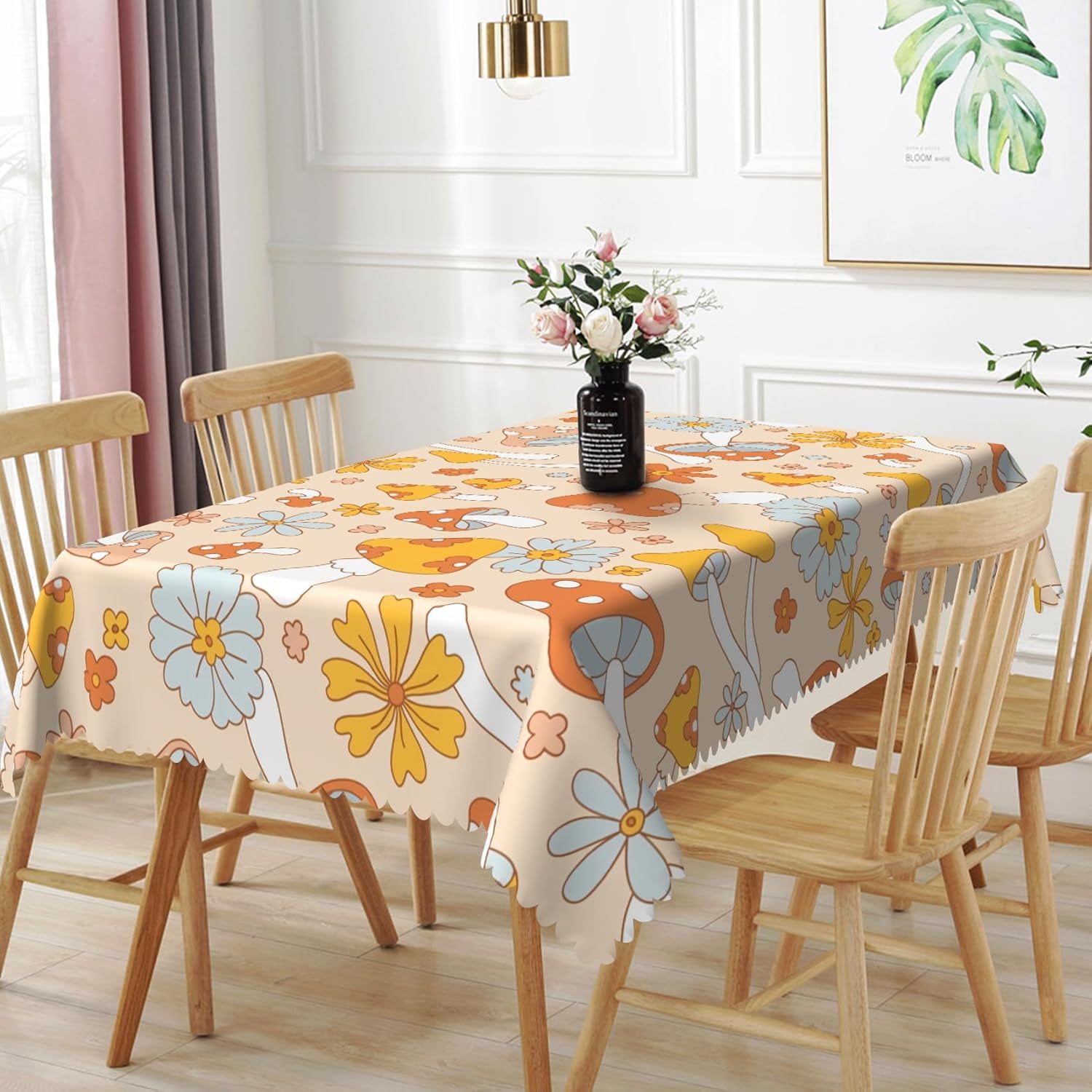 60x84inches Retro 70s 60s Hippie Mushroom Tablecloth Funky Vintage Cute ...