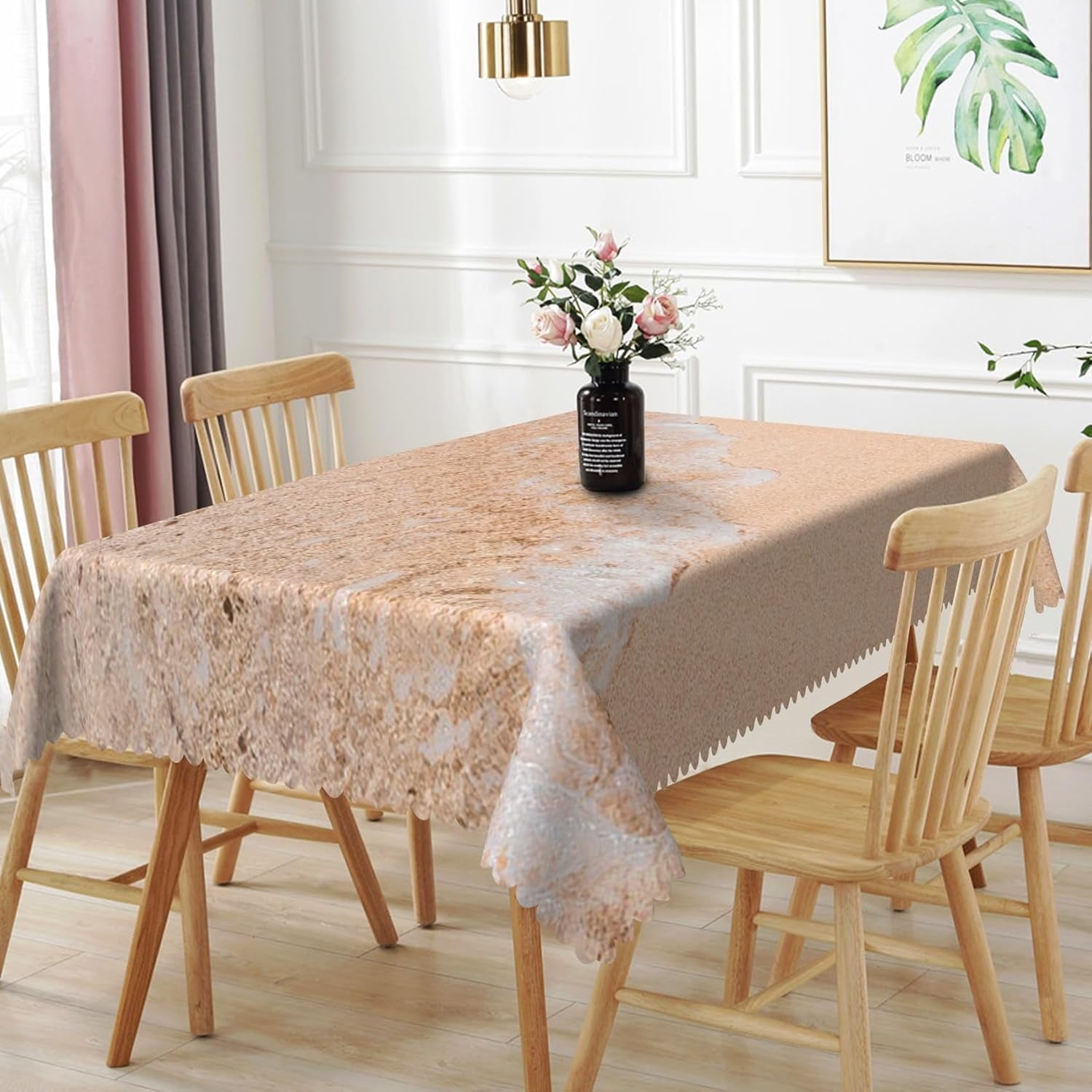 60x84inches Sand Beach Rectangle Tablecloth Summer Ocean Sea Waves ...