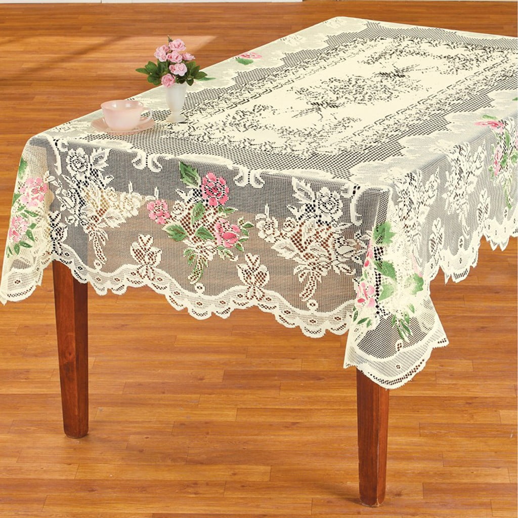 60x90 Inch Square White Crochet Cotton Lace Tablecloth Elegant Floral ...