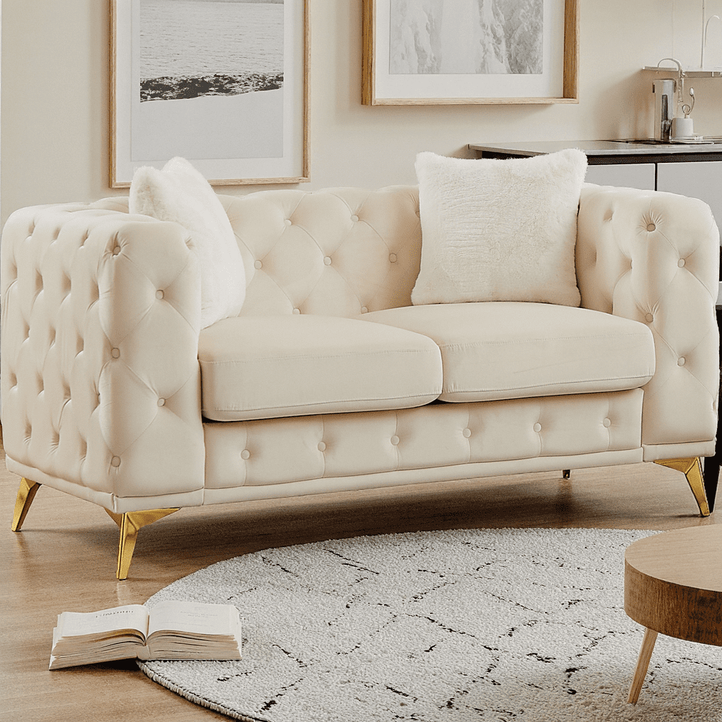61.25" Modern Velvet Loveseat Sofa with Chesterfield Quilted Button ...