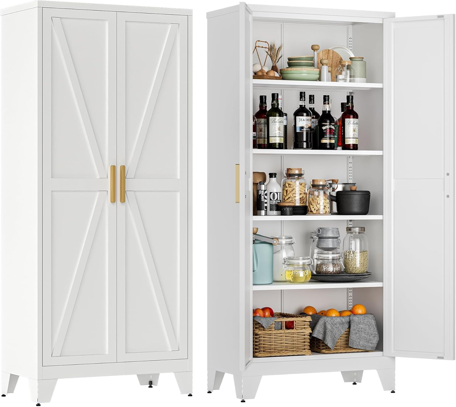 61" Tall Metal Storage Cabinet with 2 Doors and 3 Adjustable Shelves 4 ...