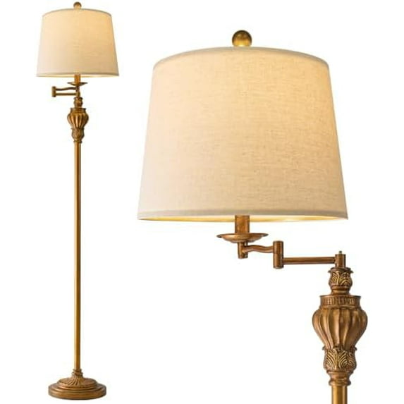 61" Vintage Floor Lamp with 350° Adjustable Swing Arm, Gold Standing ...