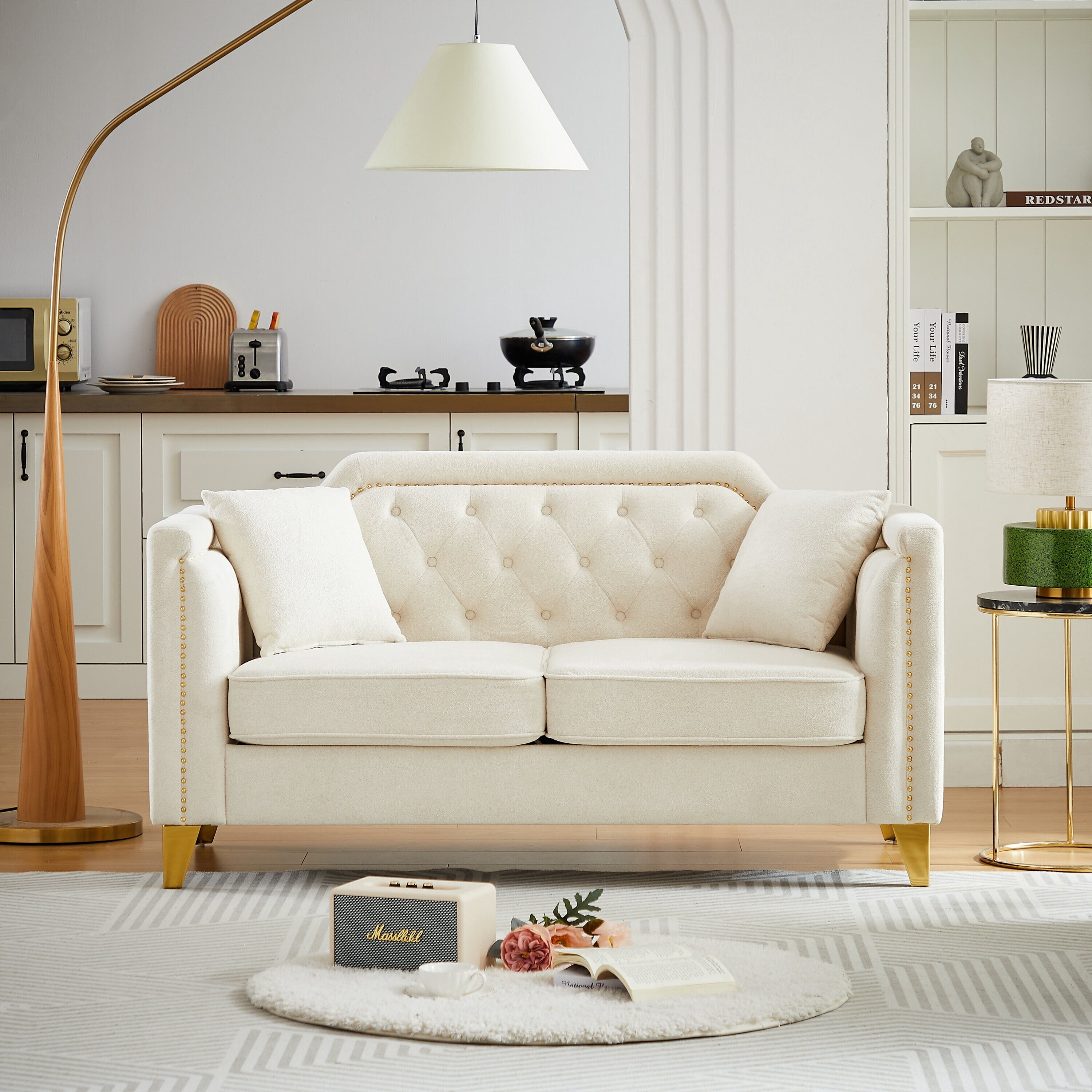 61.5" Chenille 2-Seater Sofa Comfy Upholstered Deep Seat Sofa with ...