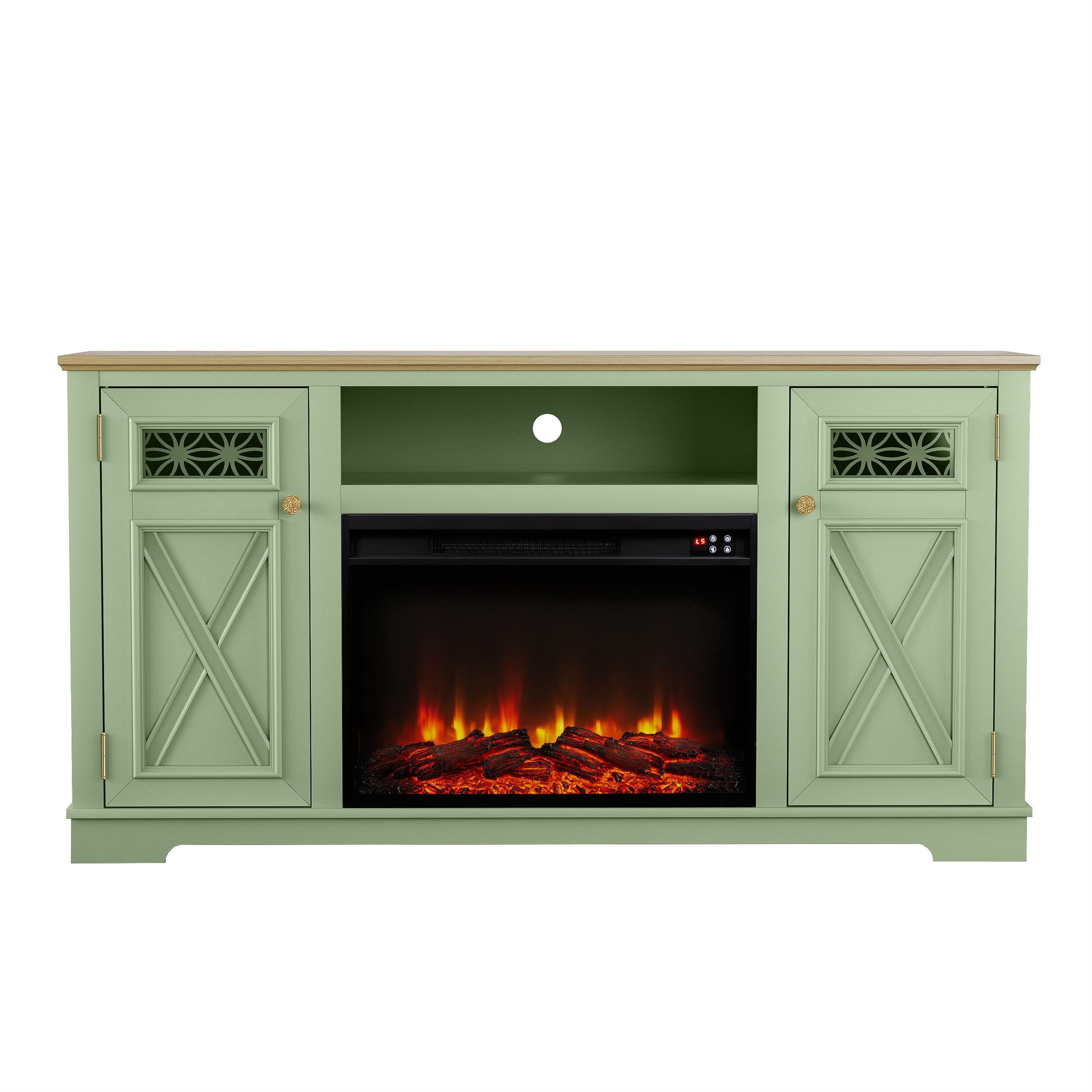 61.5" Two-Tone TV Stand with Electric Fireplace Fits TVs Up to 70 ...