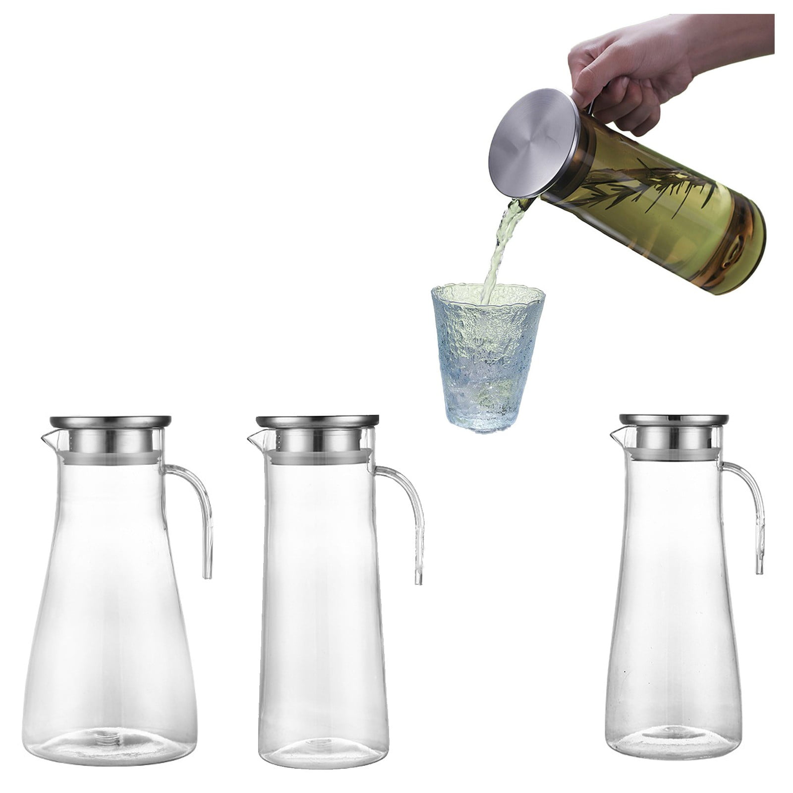 61.5oz Handmade Glass Pitcher with Lid, For Hot/Cold Beverages Like ...