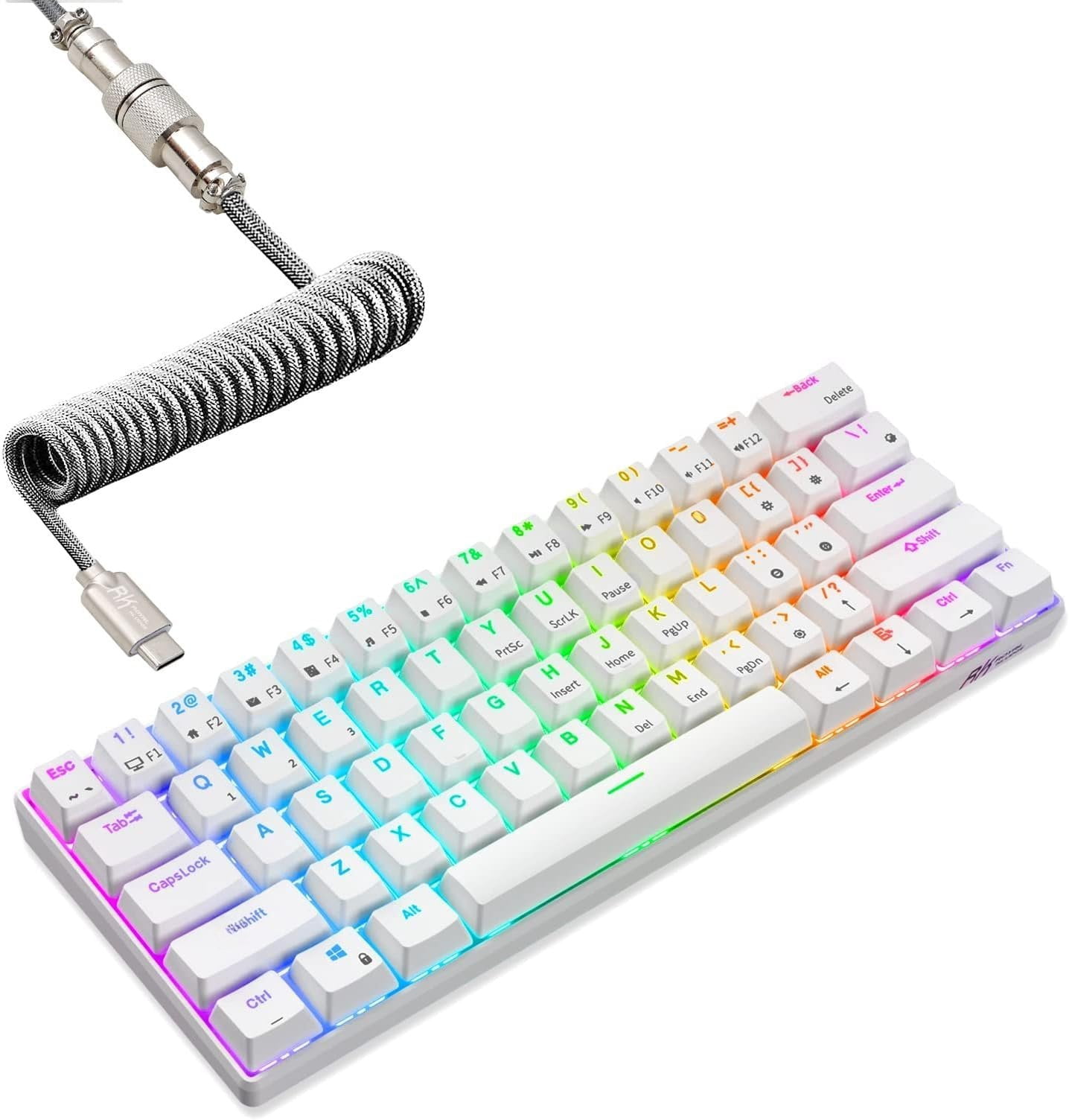 61 60% Mechanical Keyboard with Coiled , 2.4Ghz//Wired, 61 , RGB Hot ...