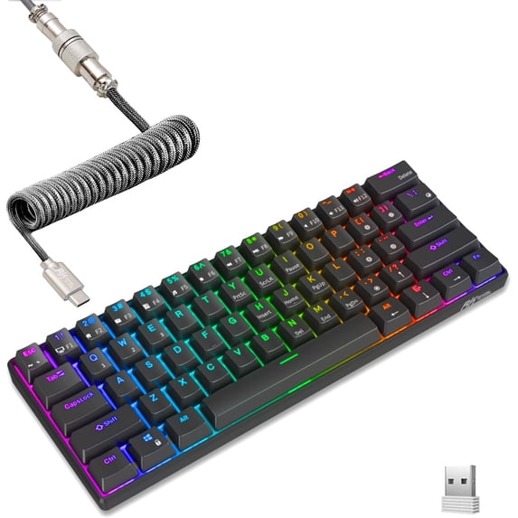 61 60% Mechanical Keyboard with Coiled , 2.4Ghz//Wired, Mini Keyboard ...