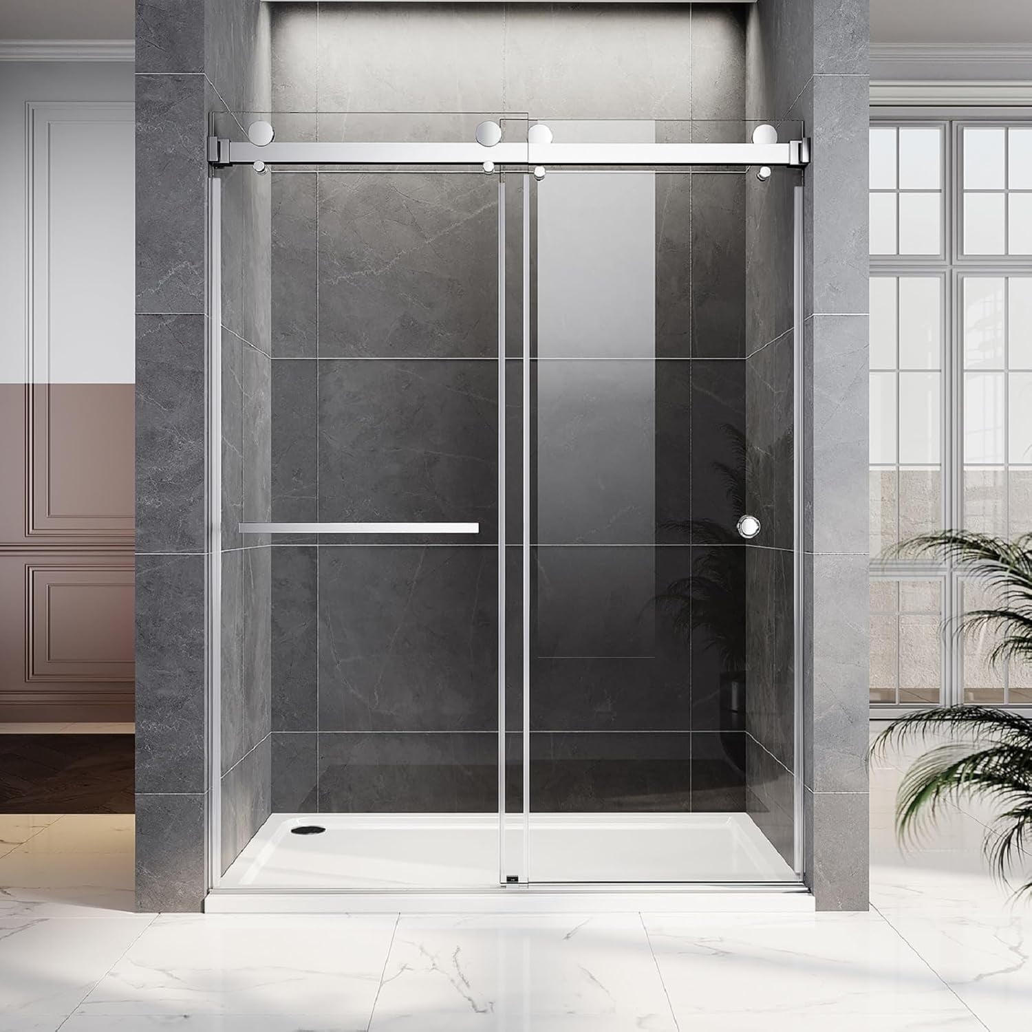 61"- 65" W×66 H Frameless Stainless Steel Bypass Shower Door in Matte ...