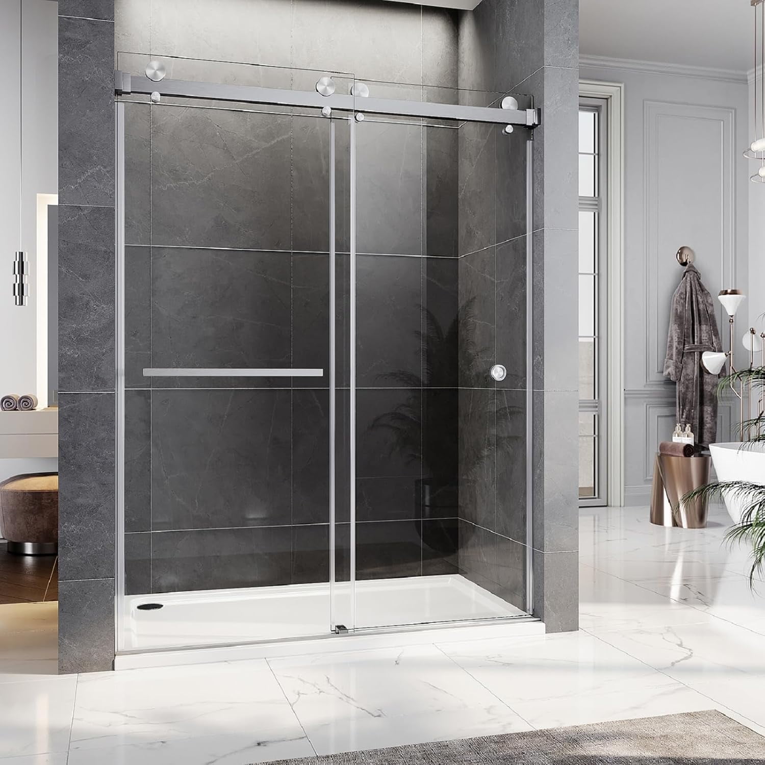 61"- 65" W×66 H Frameless Stainless Steel Bypass Shower Door in Matte ...