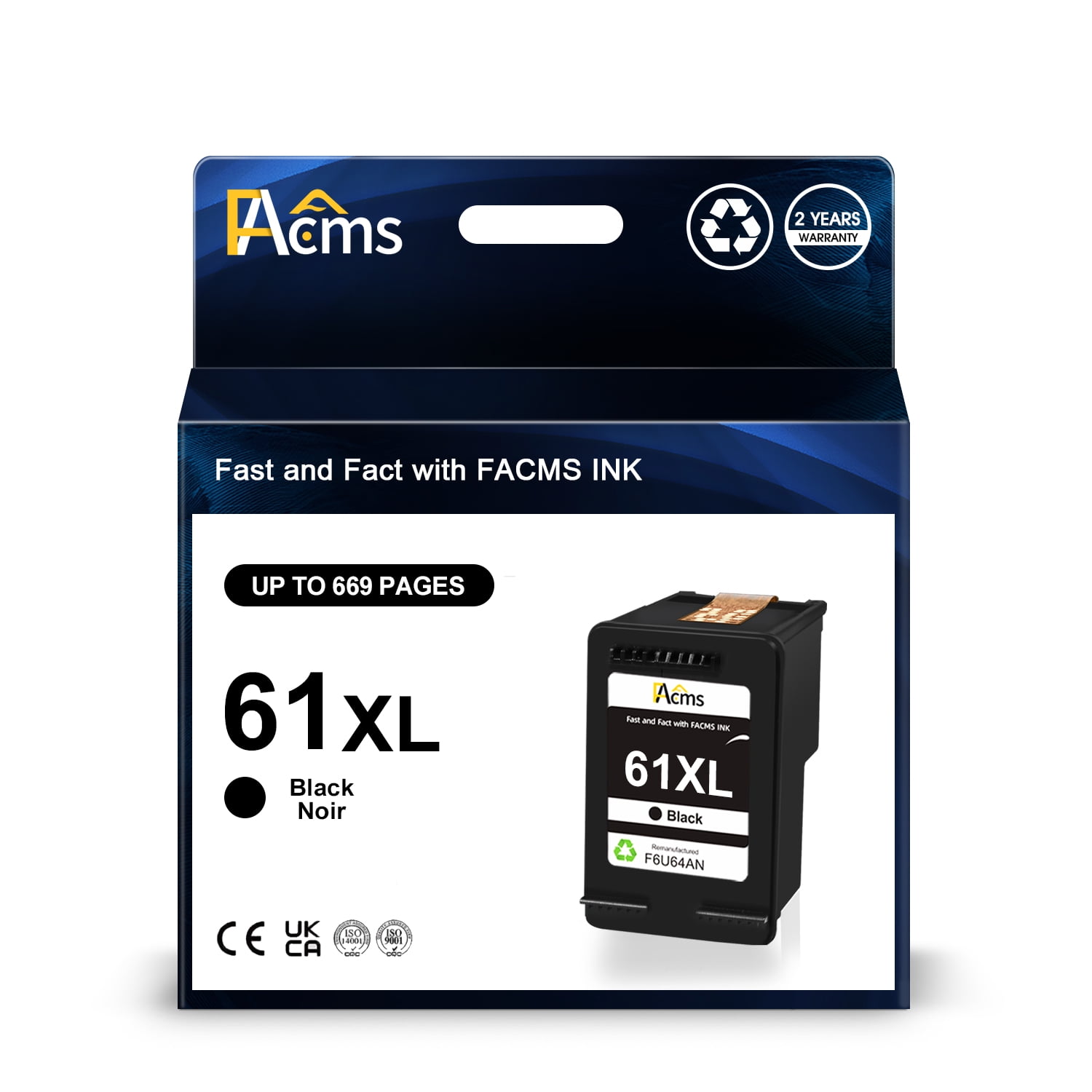 FACMS Remanufactured 61XL Black Ink Cartridge for HP Envy 4500, DeskJet ...