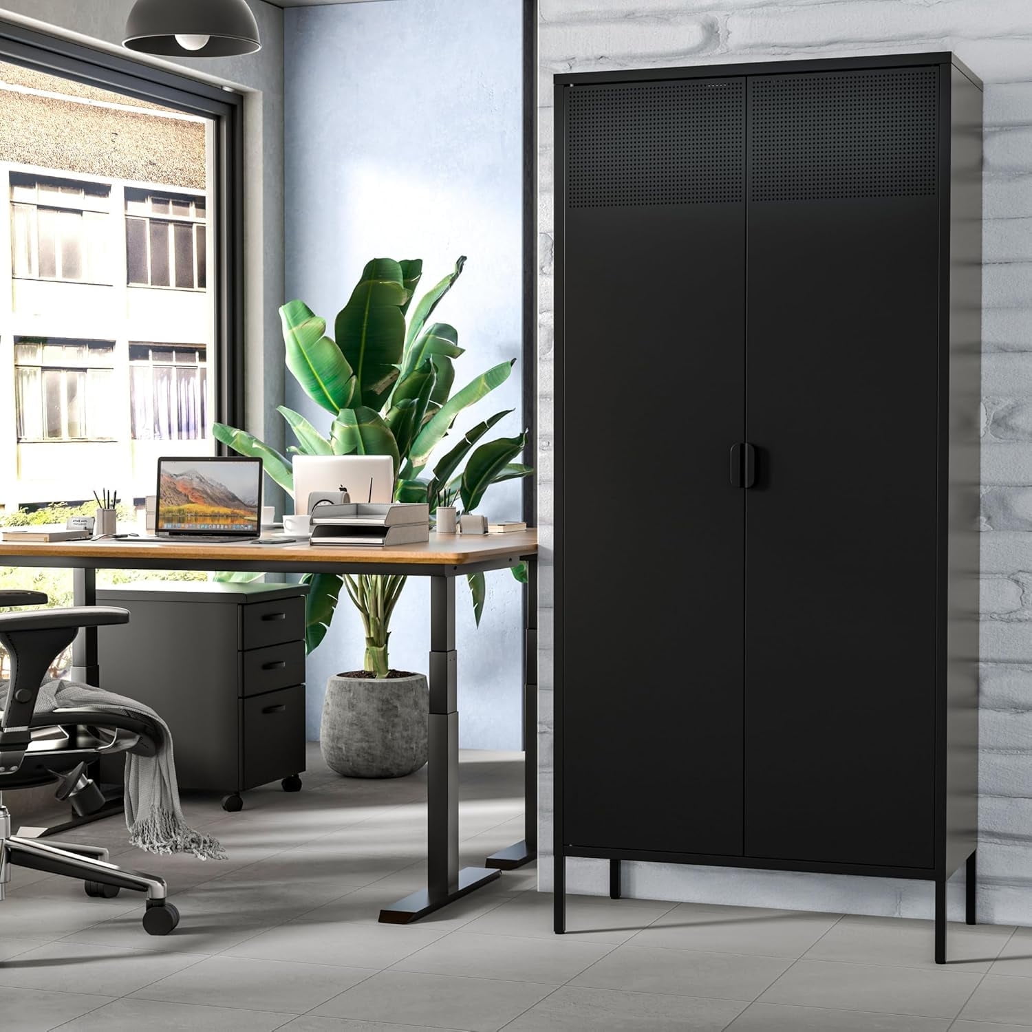 CHSHIN 61"H Black Metal Storage Cabinet with 3-Adjustable Shelves,4 ...