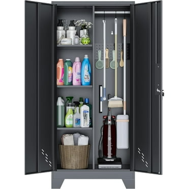 Broom Closet Storage Cabinet,Metal Cleaning Supply Tool Cabinet,Utility ...