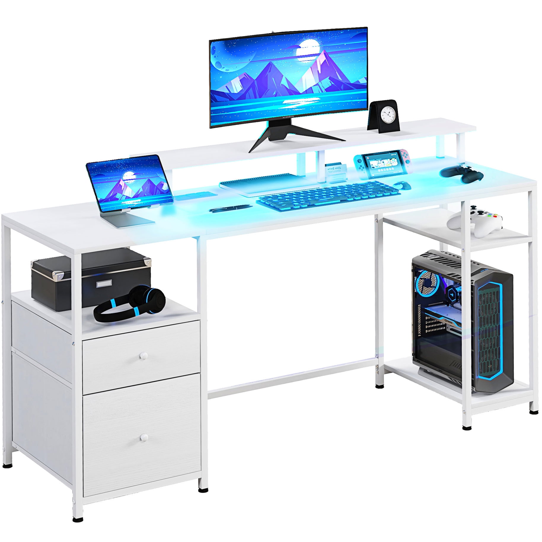 61" Desk With Led Lights, Ports For Easy Charging. Home Office And ...