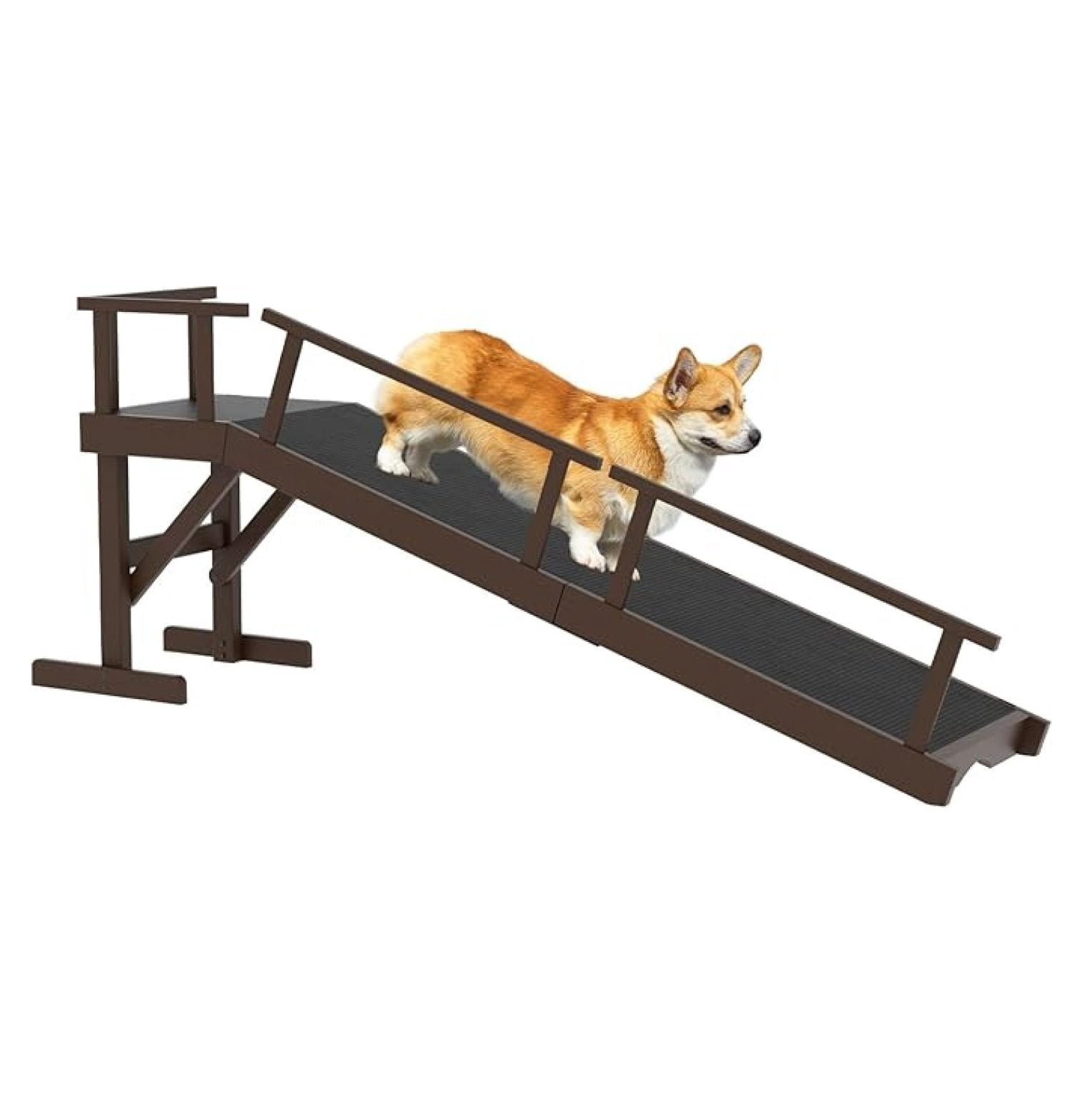 61" Dog Ramp for Bed,Birchwood Pet Ramp with Removable Side Rail and ...