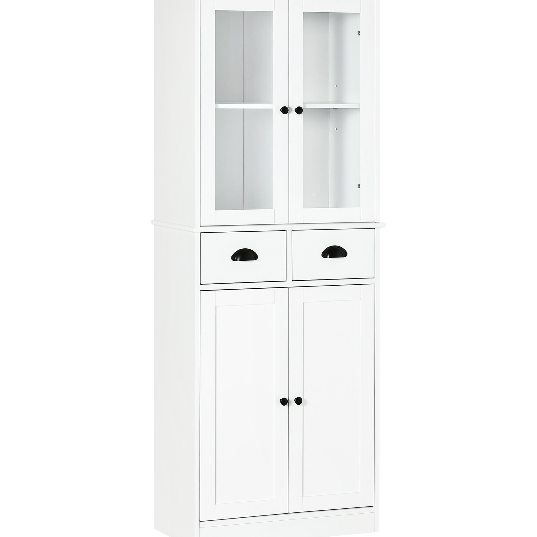 61" Freestanding White Kitchen Cabinet with 2 Drawers and Tempered ...