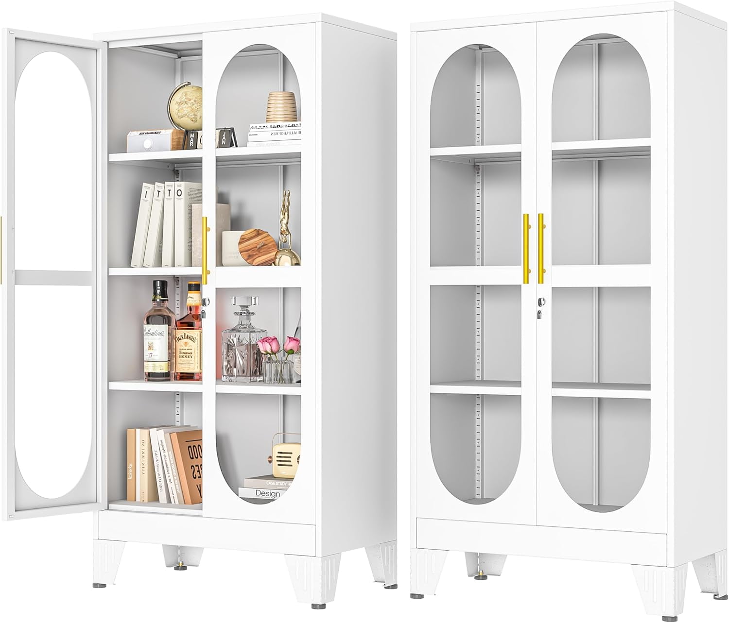 61" H Locking Display Cabinet with Glass Door, Metal Cabinets with 3 ...