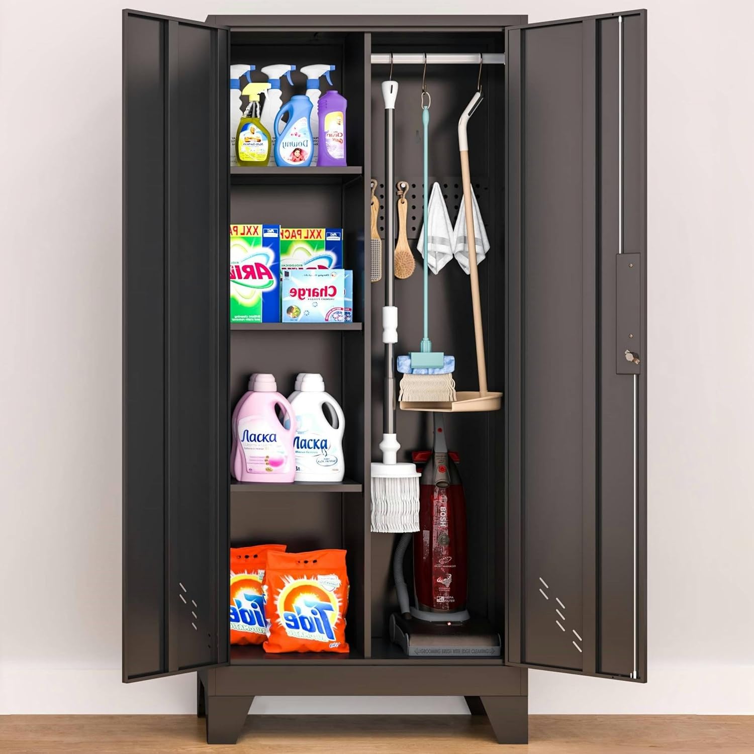 61" H Metal Storage Cabinet, Utility Cabinets with Locking Doors ...