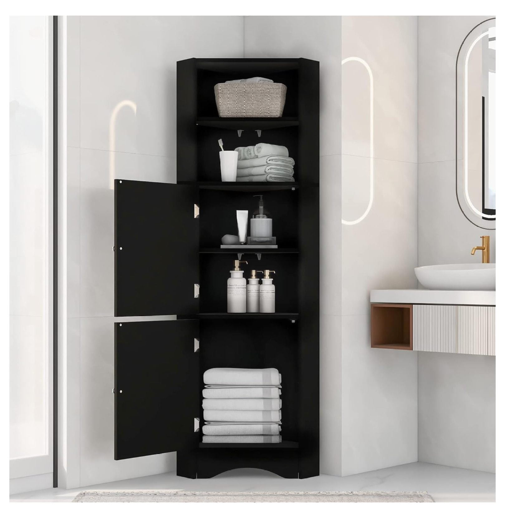 61'' H Tall Bathroom Corner Cabinet, Modern Triangle Corner Cabinet ...
