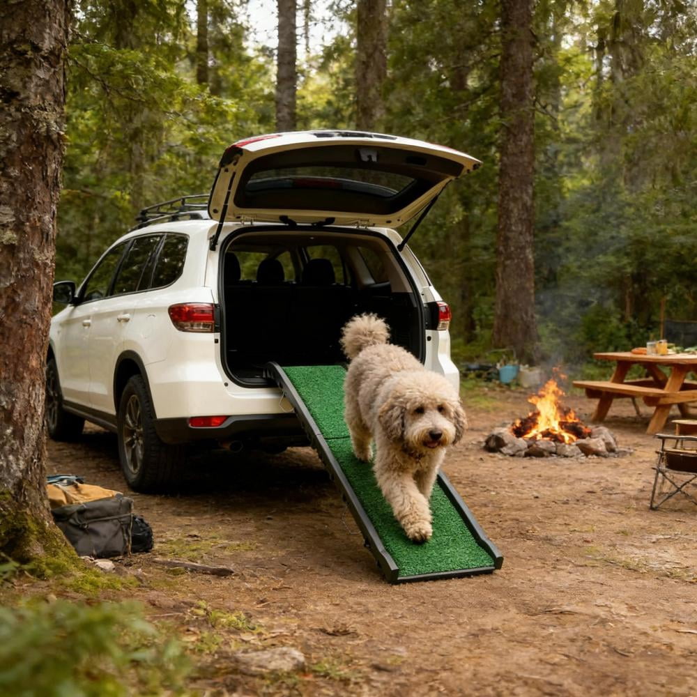 61 Inch Foldable Black Polypropylene Gentle Slope Pet Dog Car Ramp with ...