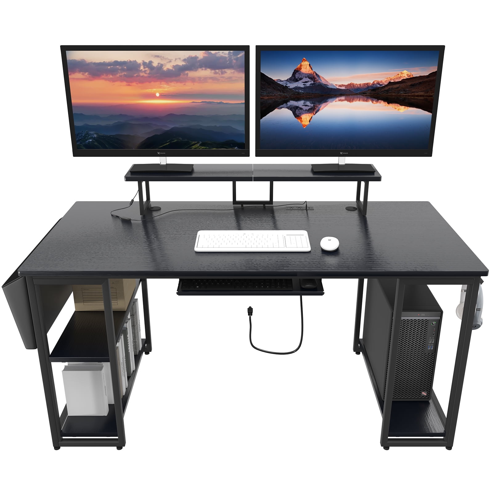 Wokerwie 61-Inch Gaming Desk with LED Lights, Power Outlets, Storage ...