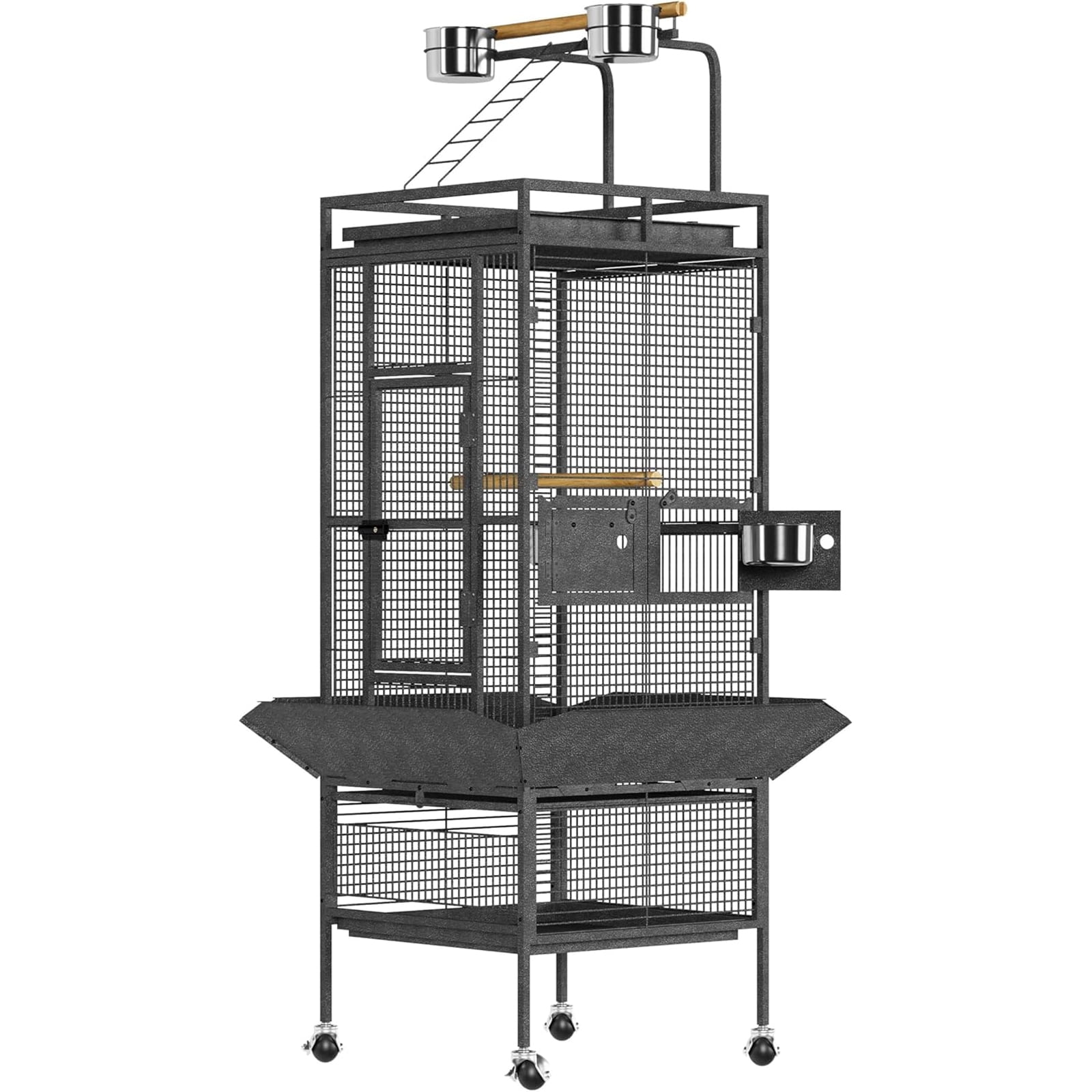 61 Inch Large Metal Bird Cage with Play Top, Rolling Stand, Feed Bowls ...