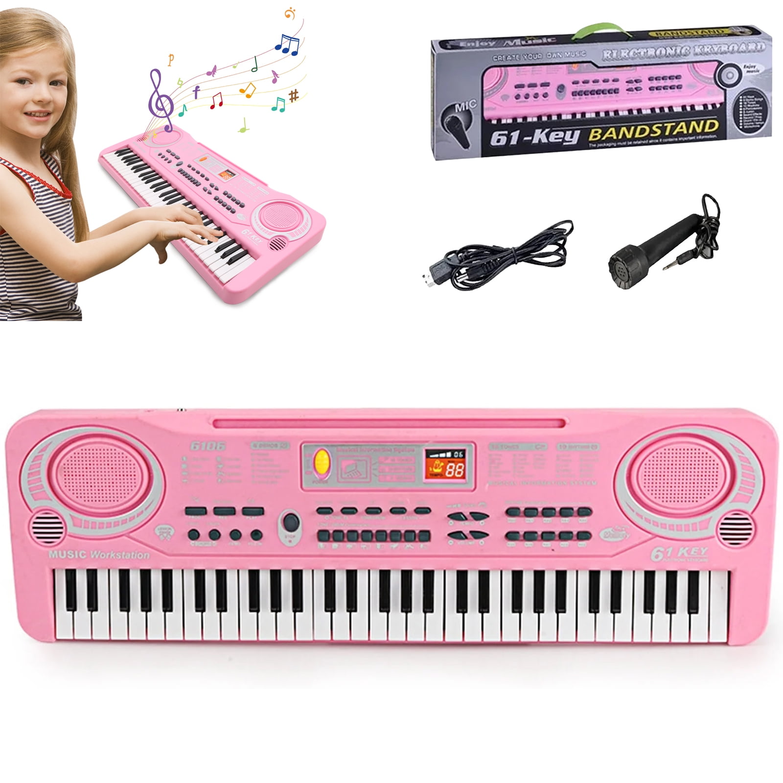 61-Key Electric Kids Piano Keyboard with Microphone, Portable Digital ...