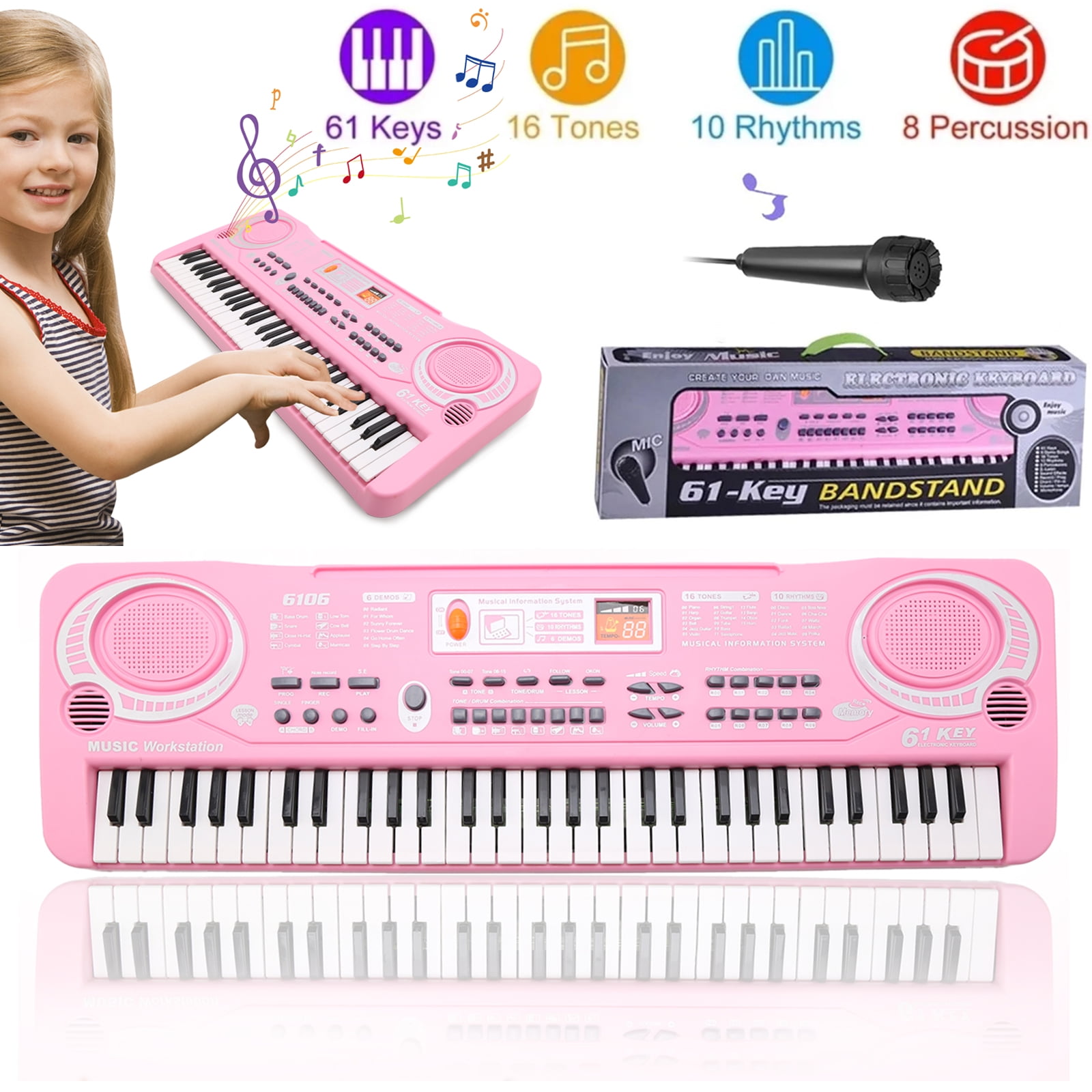 61 Key Digital Music Piano Keyboard for Kids, Portable Rechargable ...