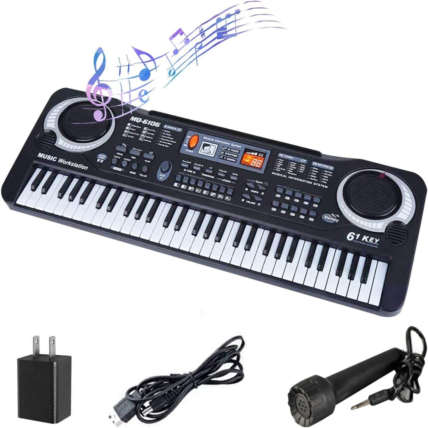 61-Key Digital Piano Keyboard for Kids with Microphone – Portable ...