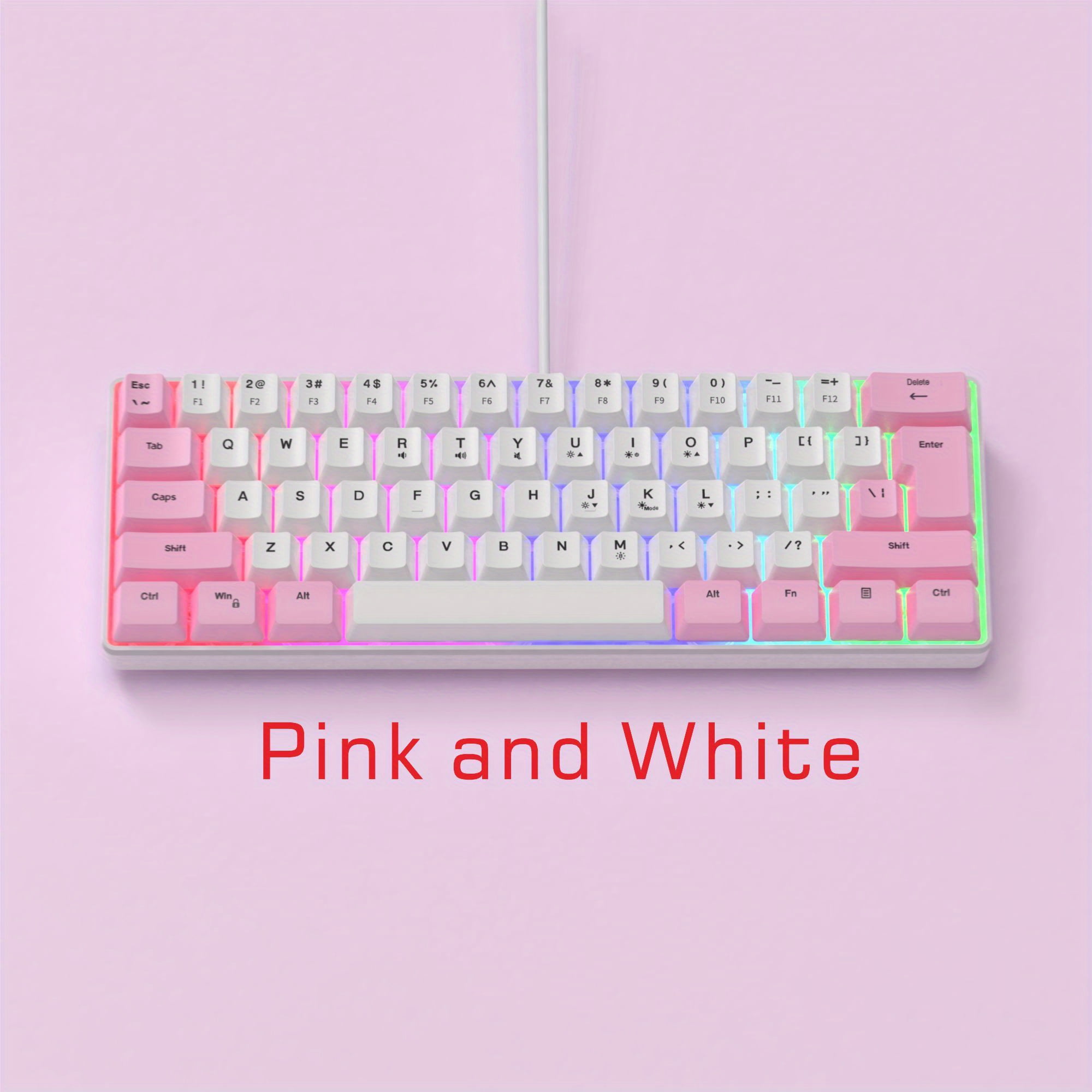 61-Key Girls' Keyboard with RGB Backlighting - Pink & White, Ergonomic ...
